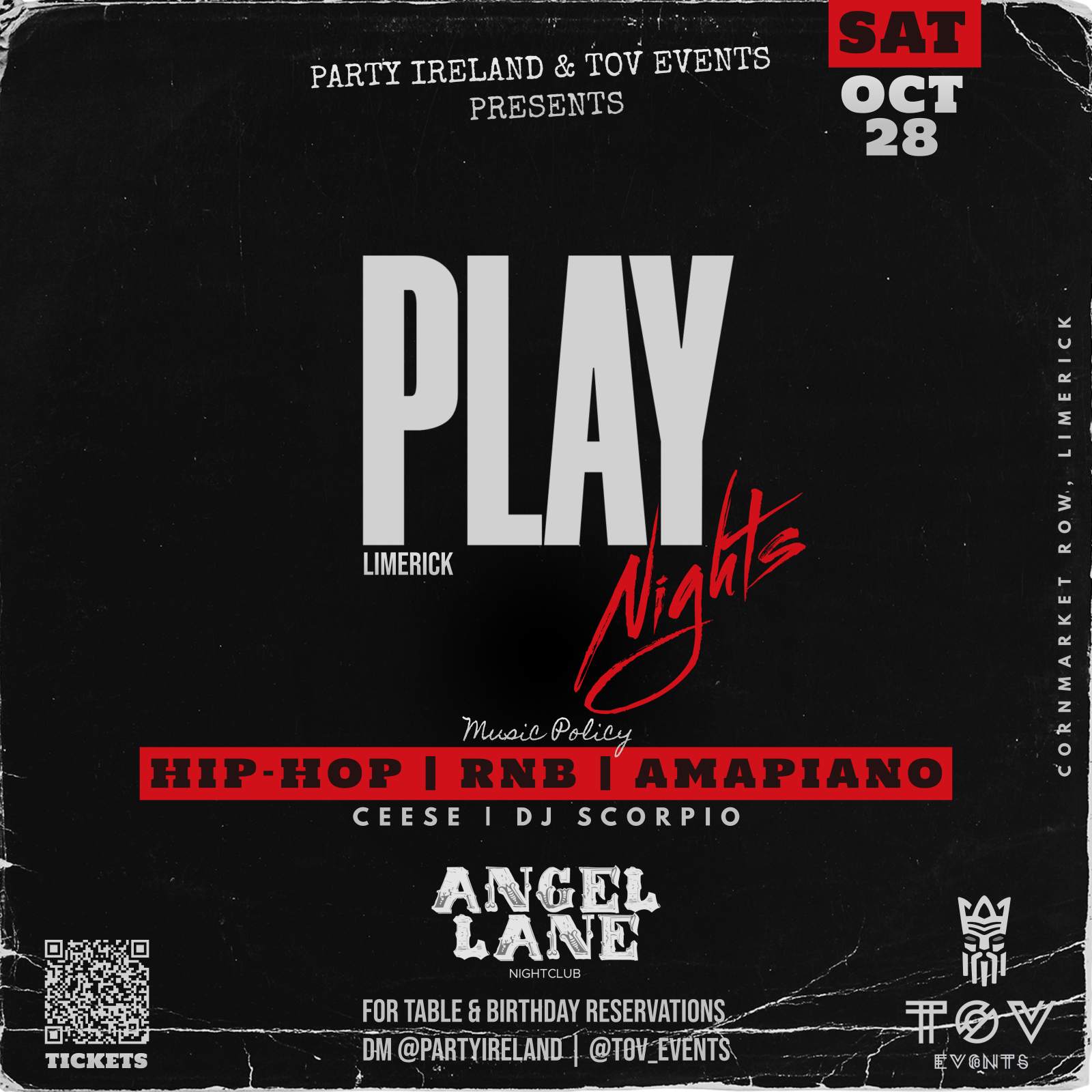 PLAY Limerick: Hip-Hop & RnB Party at Angel Lane Limerick, Limerick