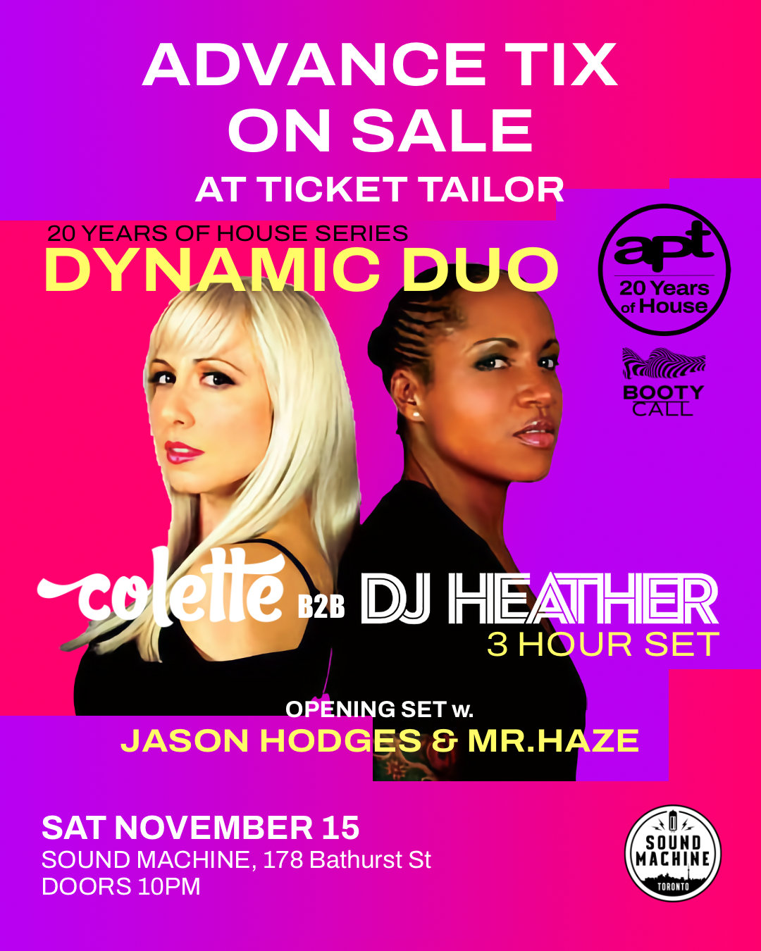 COLETTE B2B DJ HEATHER: DYNAMIC DUO - apt 20 Years of House at Sound ...