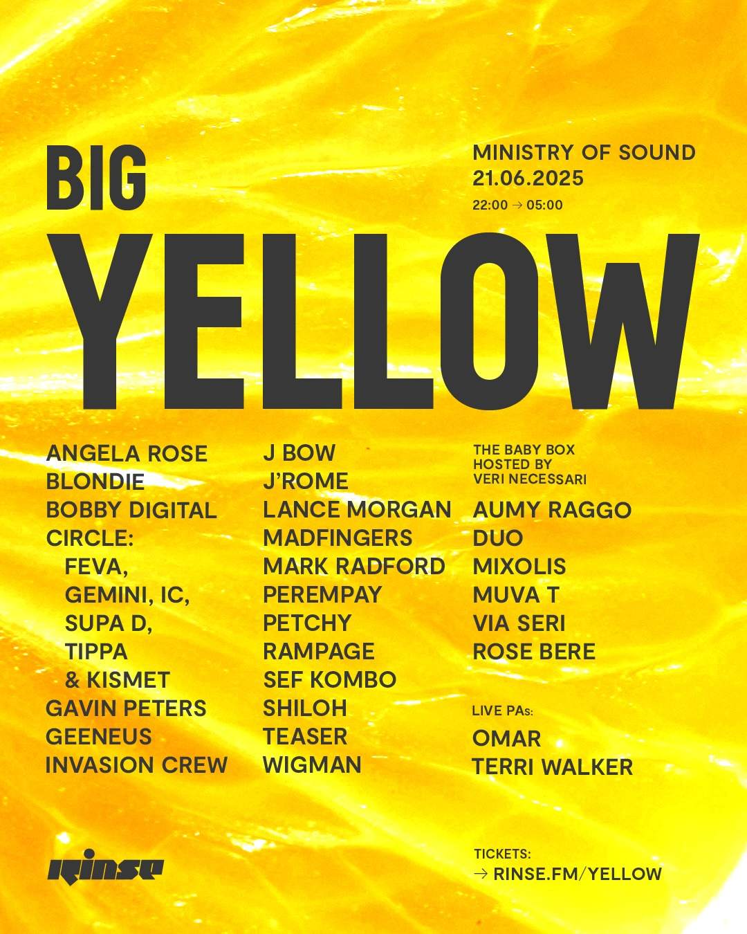 Ministry Of Sound x Rinse: Big Yellow at Ministry Of Sound, London