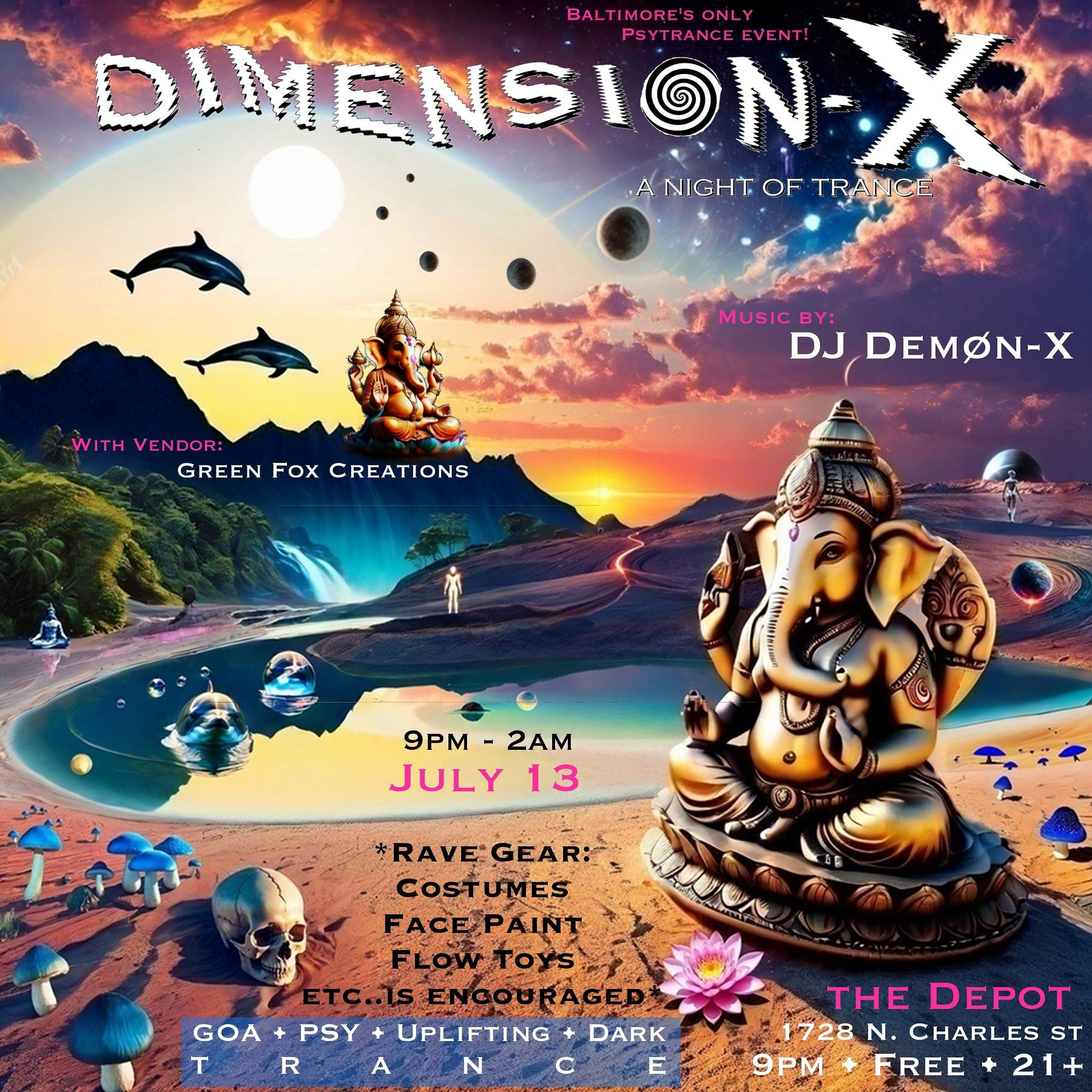 Dimension-X: a night of trance (Psytrance Rave!) at The Depot, Baltimore