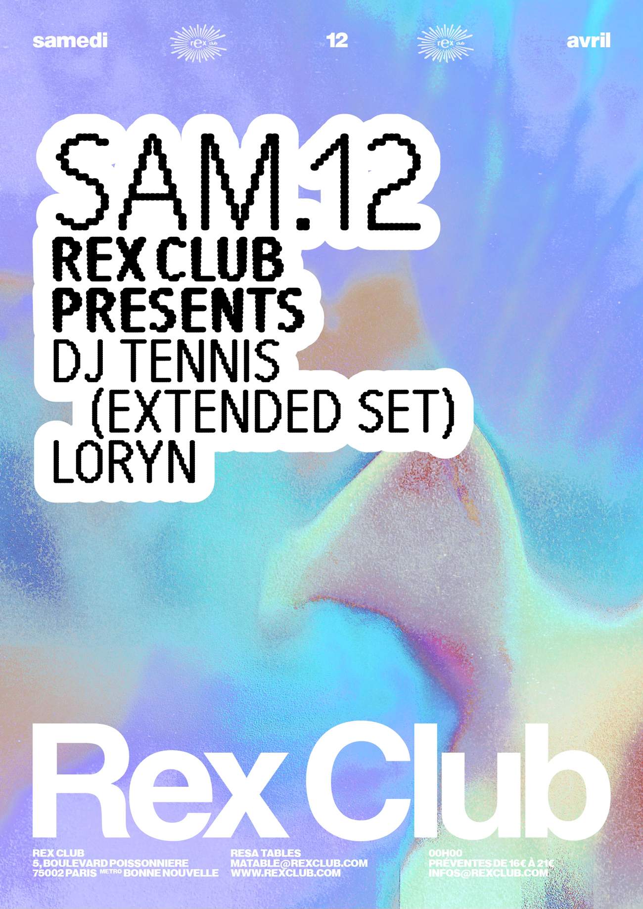 Rex Club presents: DJ Tennis & Loryn at Rex Club, Paris