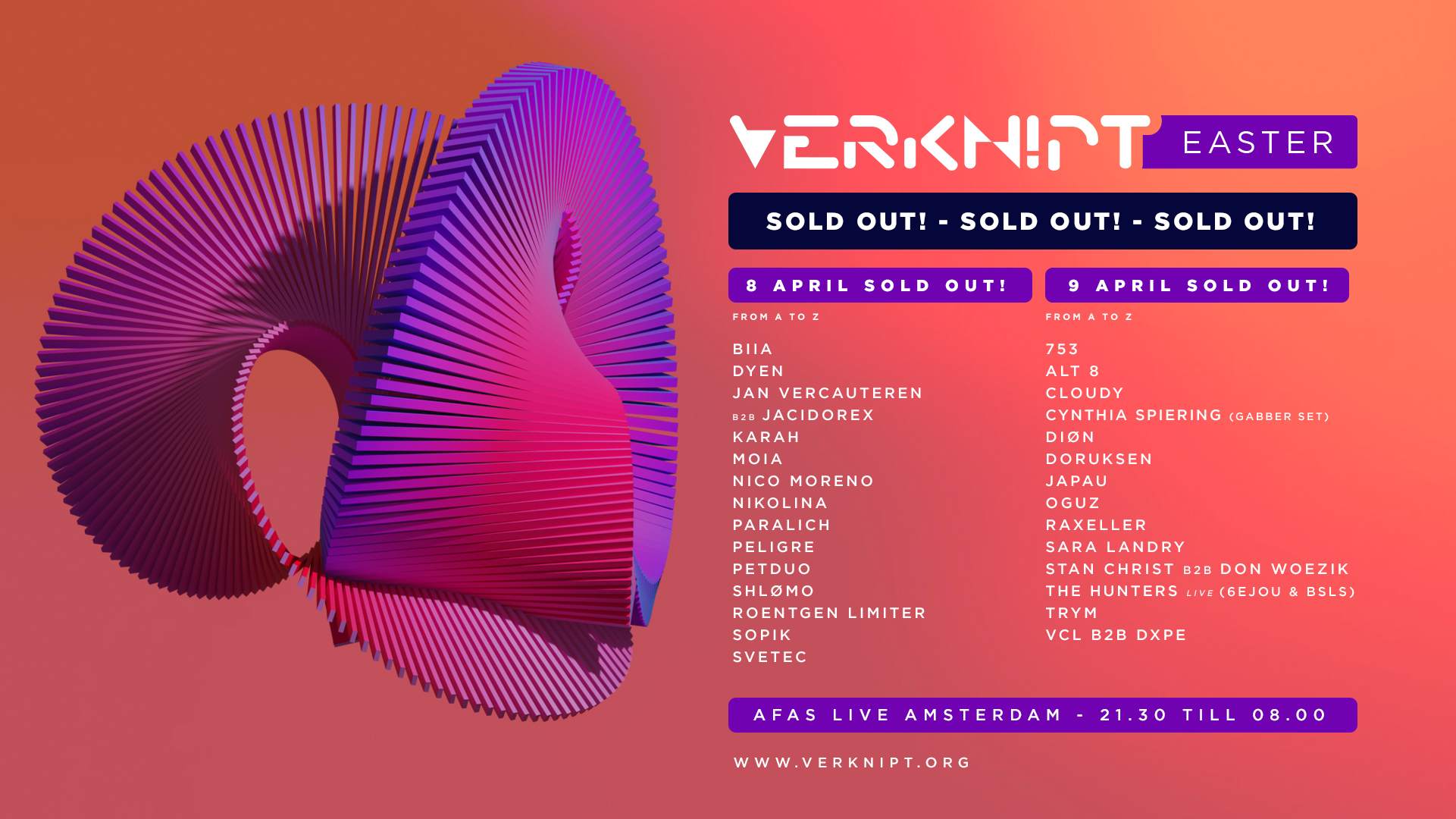 VERKNIPT Easter Special - April 8th & 9th - SOLD OUT at Afas Live ...