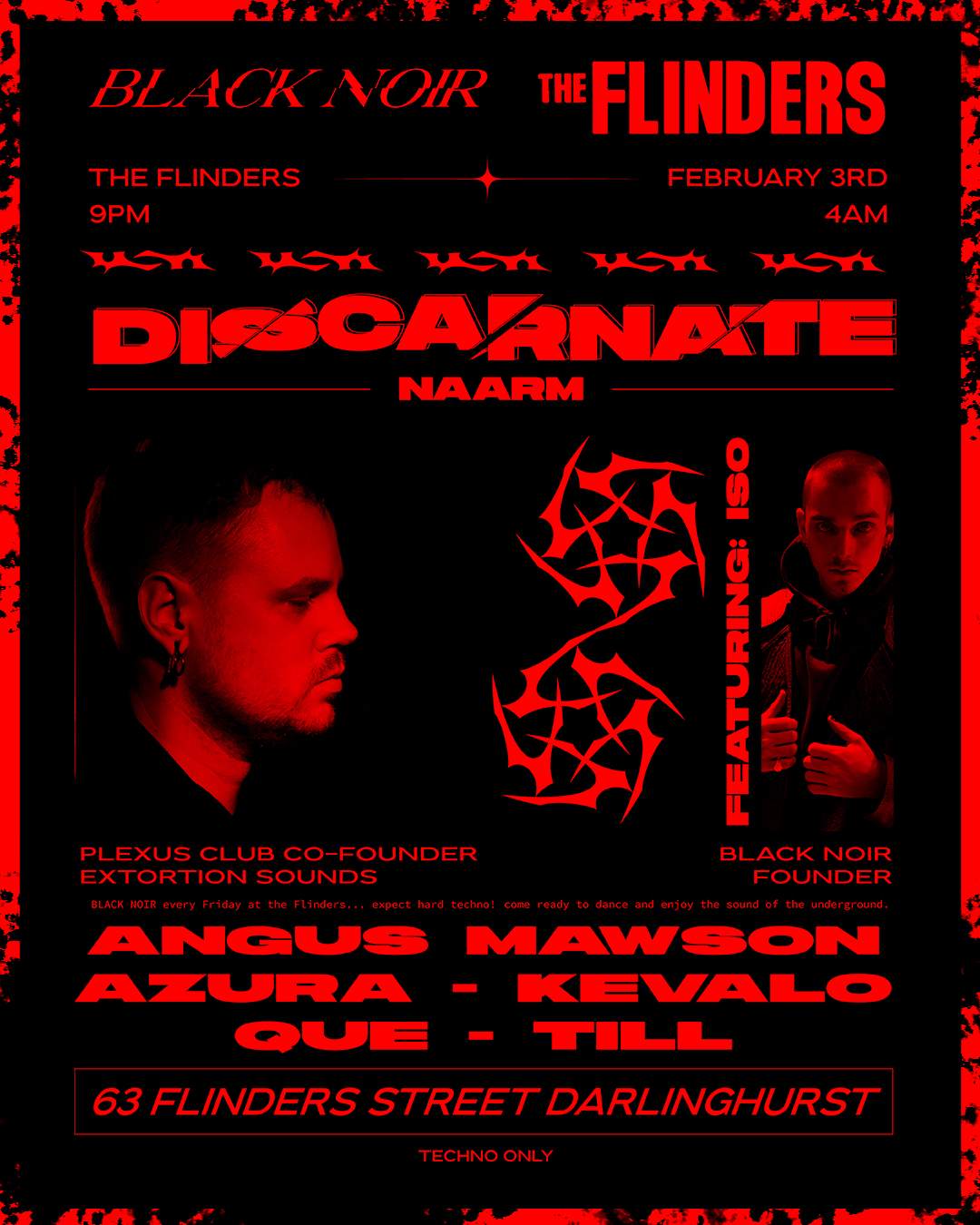 BLACK NOIR presents: Discarnate (Naarm) feat. ISO at The Flinders, Sydney