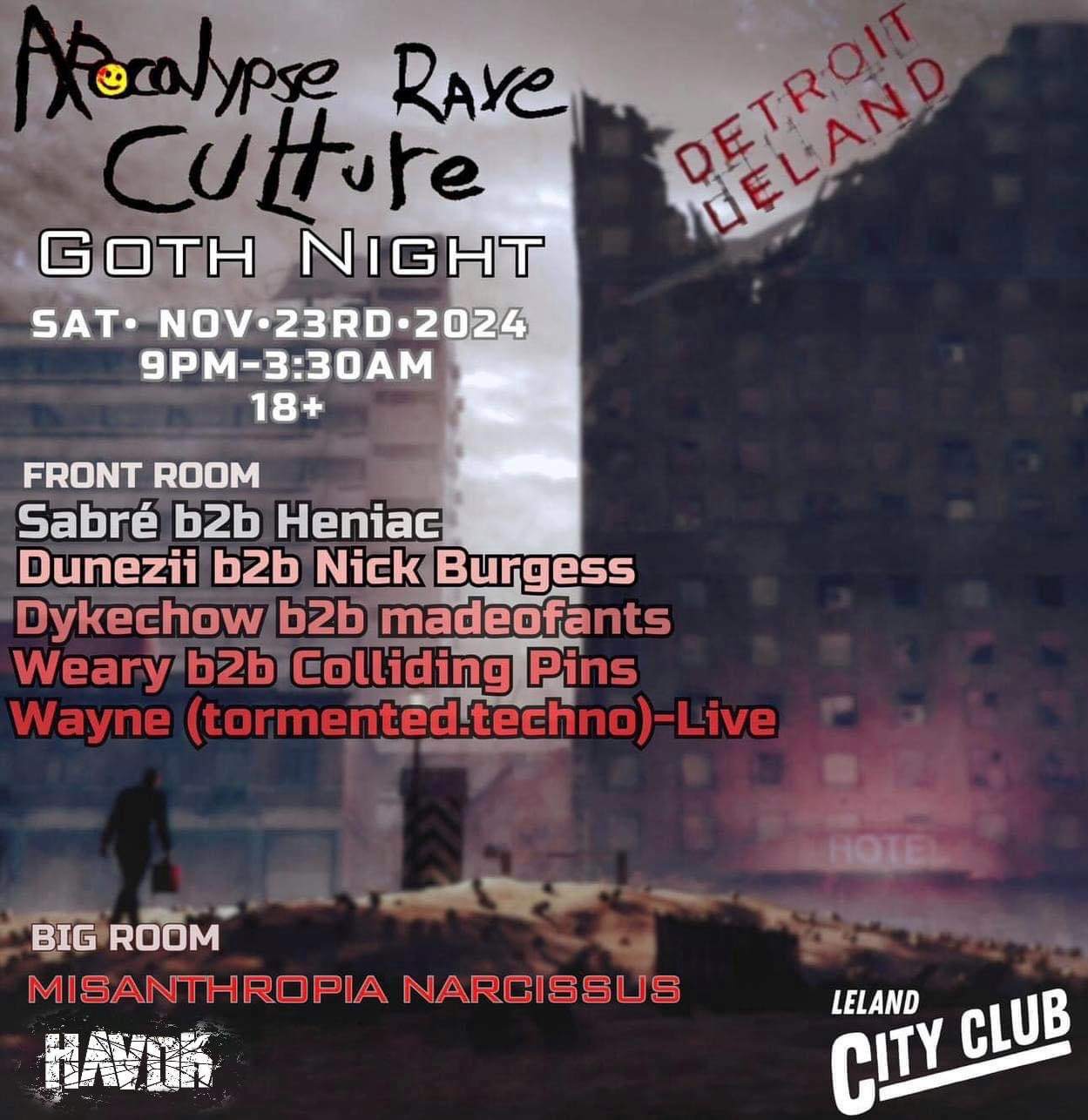 Apocalypse Rave Culture x Goth Night at Leland City Club, Detroit