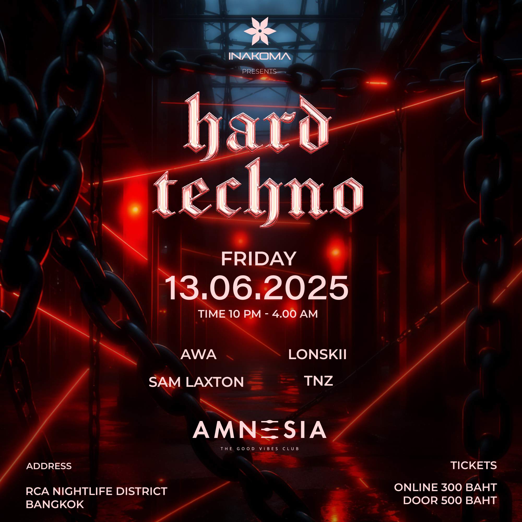 INAKOMA - Techno - Peak time - Hard Techno Fri 13 June at Amnesia, Bangkok