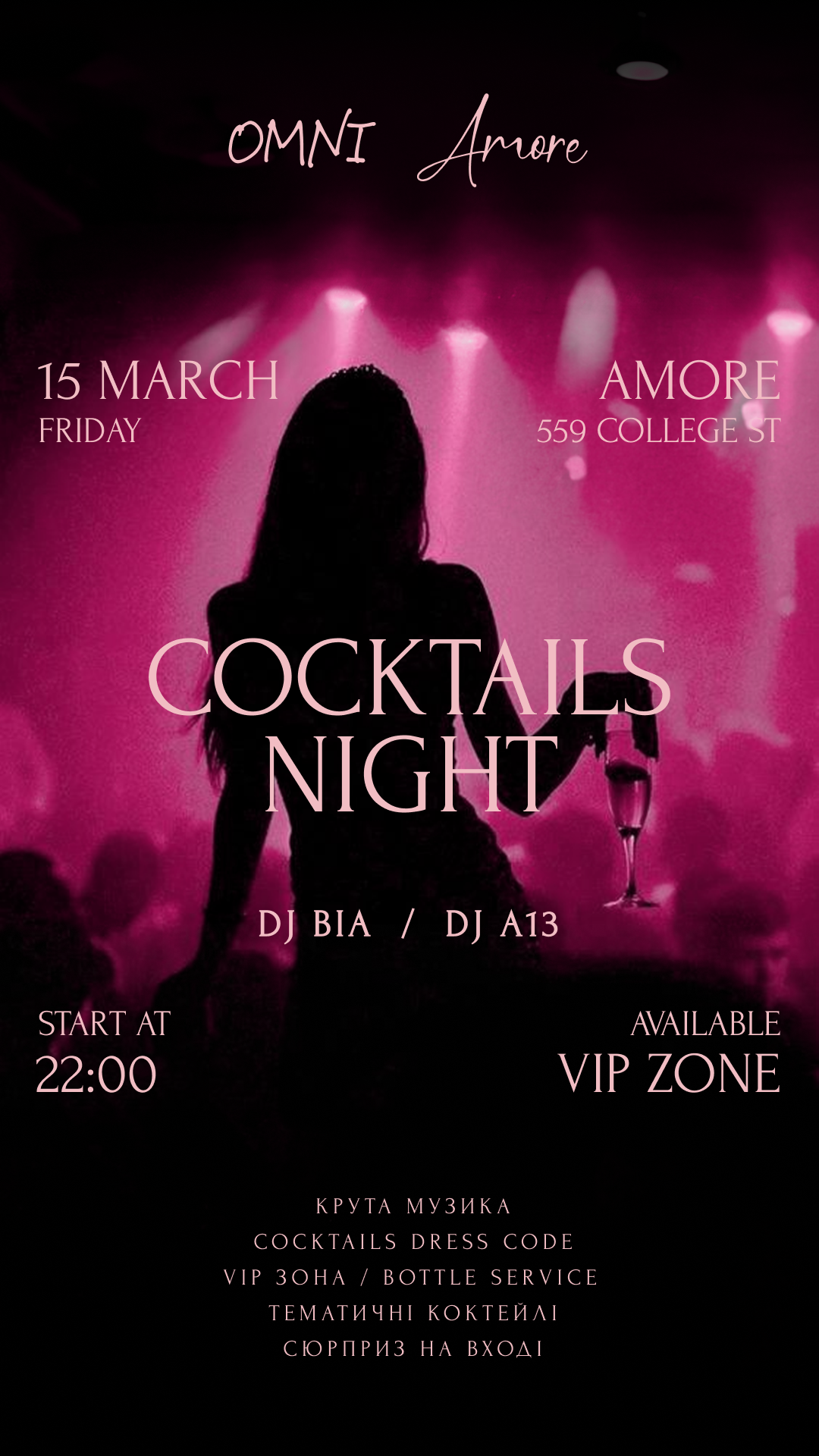 Cocktails night at Amore Nights Club, Toronto