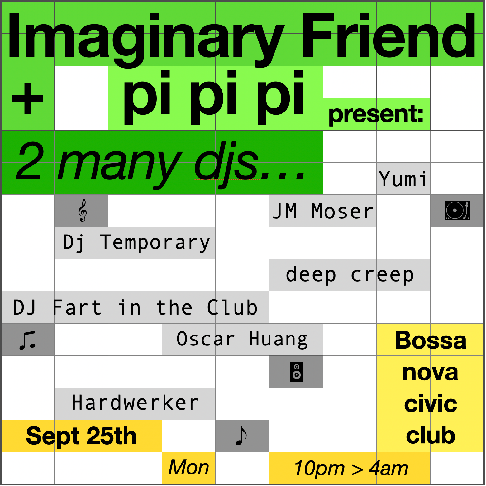 pi pi pi + Imaginary Friend present: 2 Many DJs en Bossa Nova Civic ...