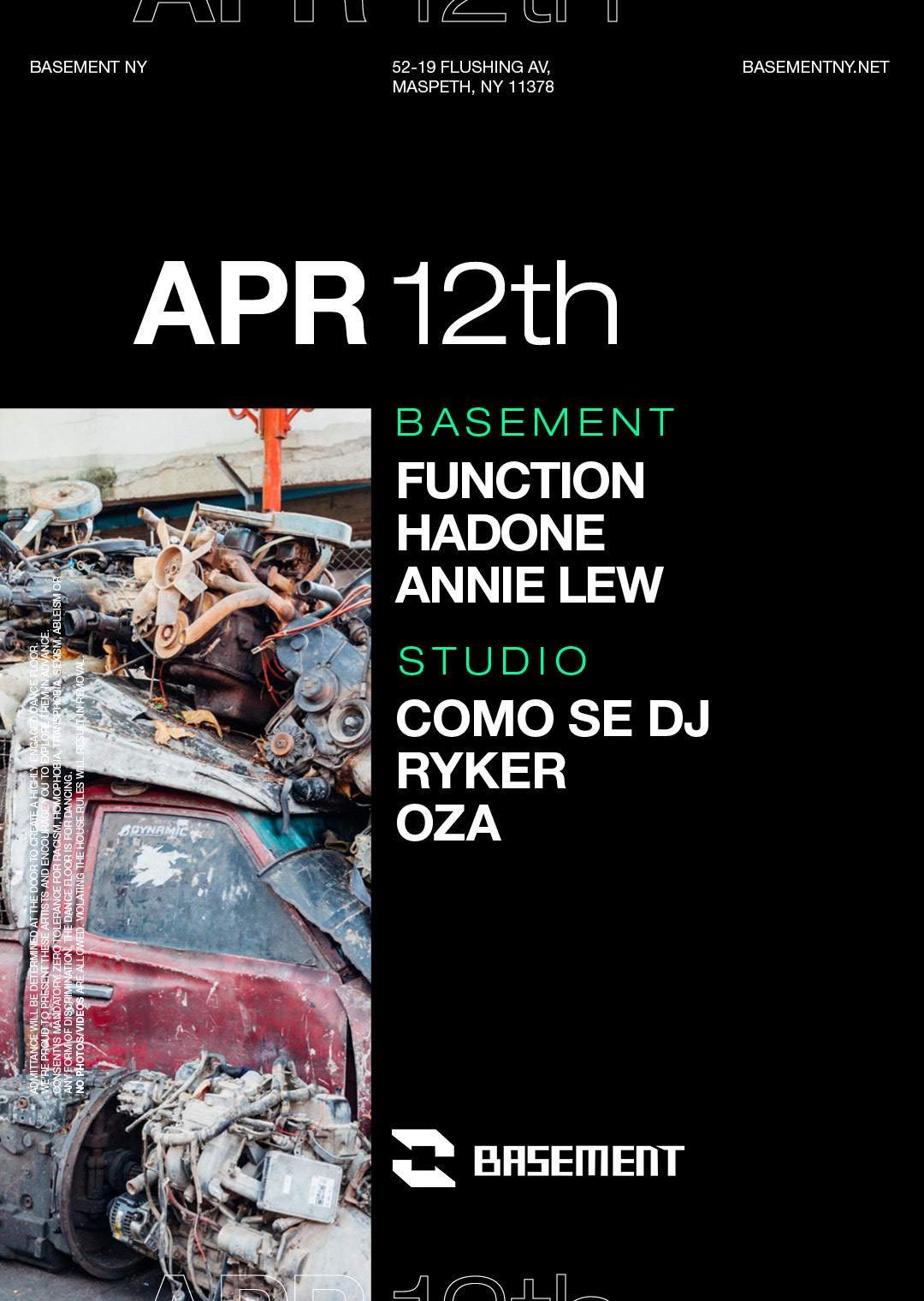 Function / Hadone / Annie Lew / como se DJ / RYKER / OZA at BASEMENT ...