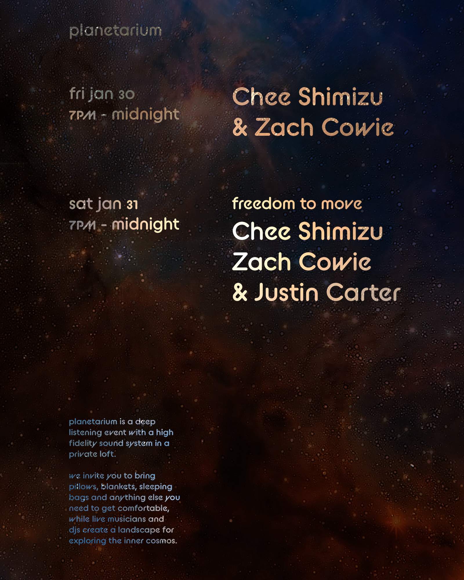 Planetarium, Freedom To Move: Chee Shimizu, Zach Cowie, Justin Carter ...