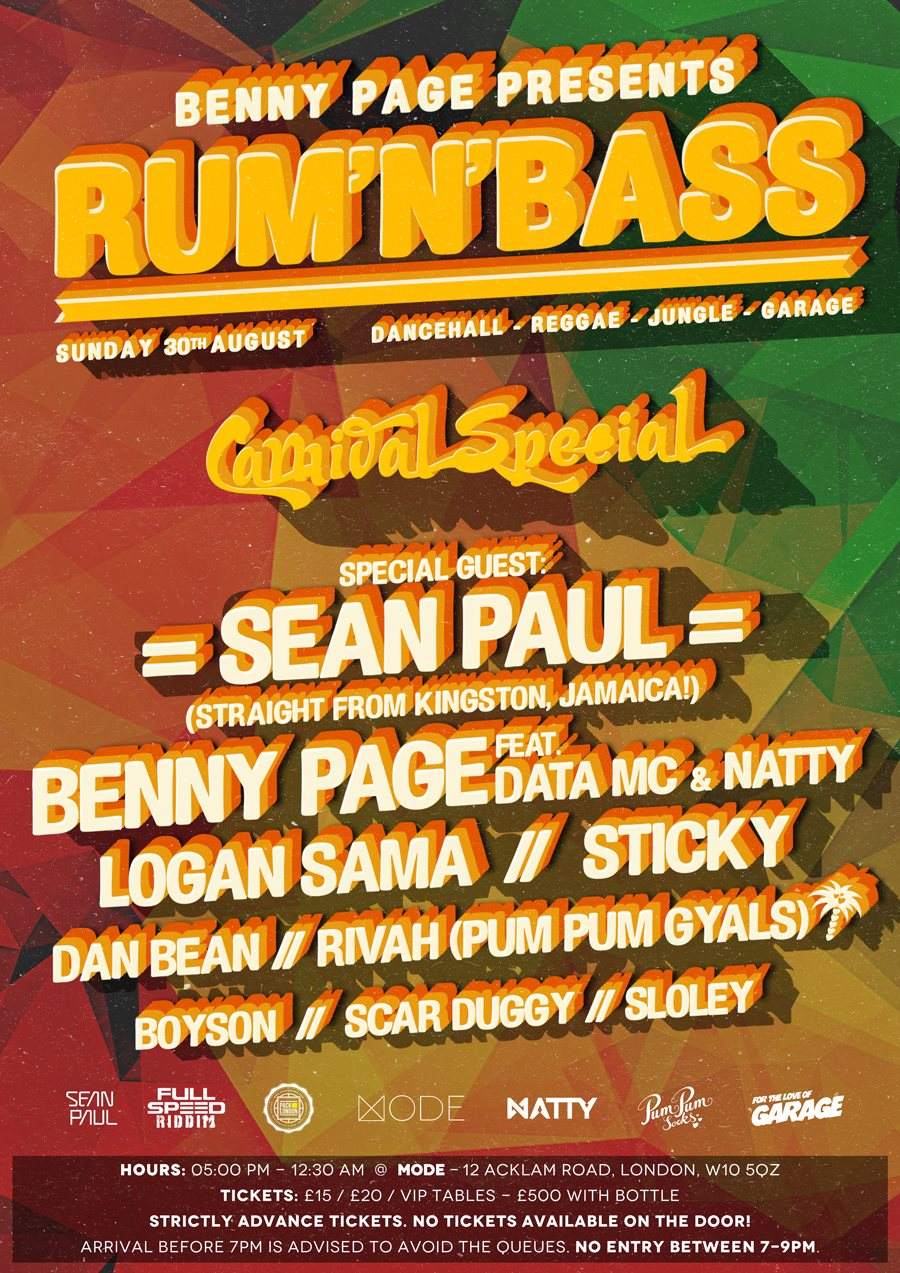 Rum'n'bass Carnival Special - Sean Paul, Benny Page, Natty, Logan Sama, Sticky & More at MODE ...