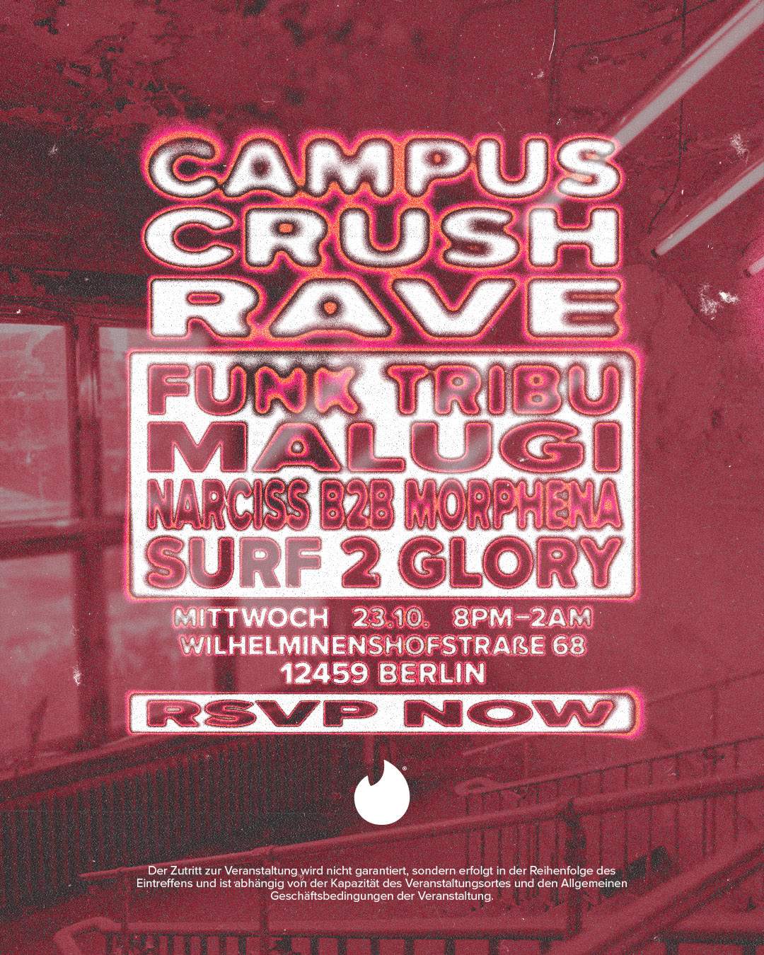 Tinder Campus Crush Rave at TBA - Wilhelminenhofstraße 68, 12459 Berlin ...