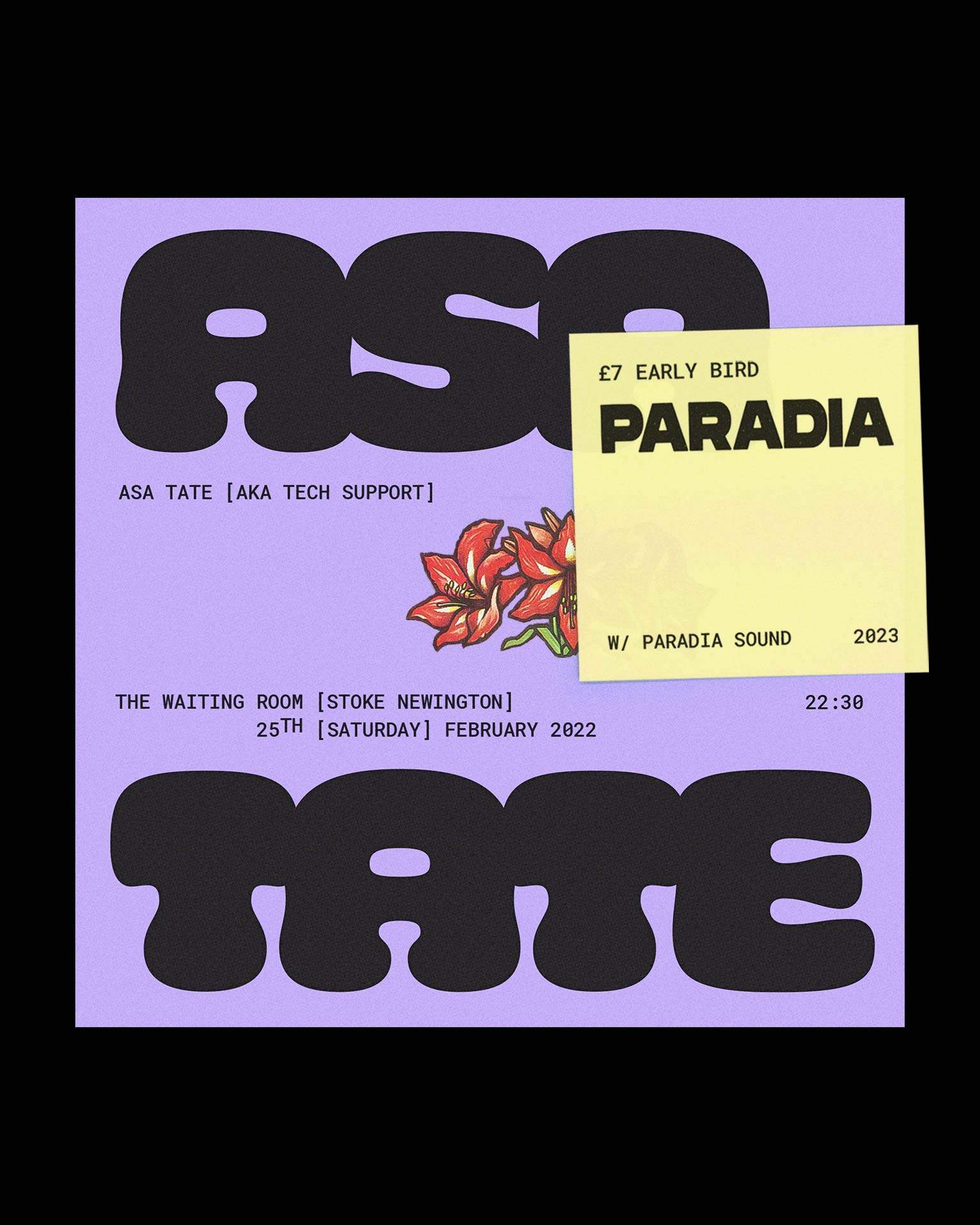PARADIA with Asa Tate - The Waiting Room at The Waiting Room, London
