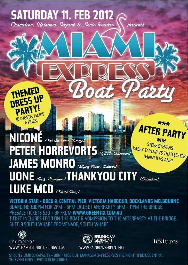 Rainbow Serpent, Chameleon & Sonic Textures Pres. Miami Express Boat Party em Victoria Star ...