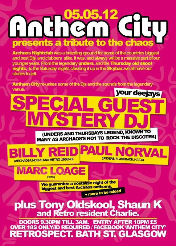 Anthem City presents a Tribute to Archaos at Retrospect, Glasgow