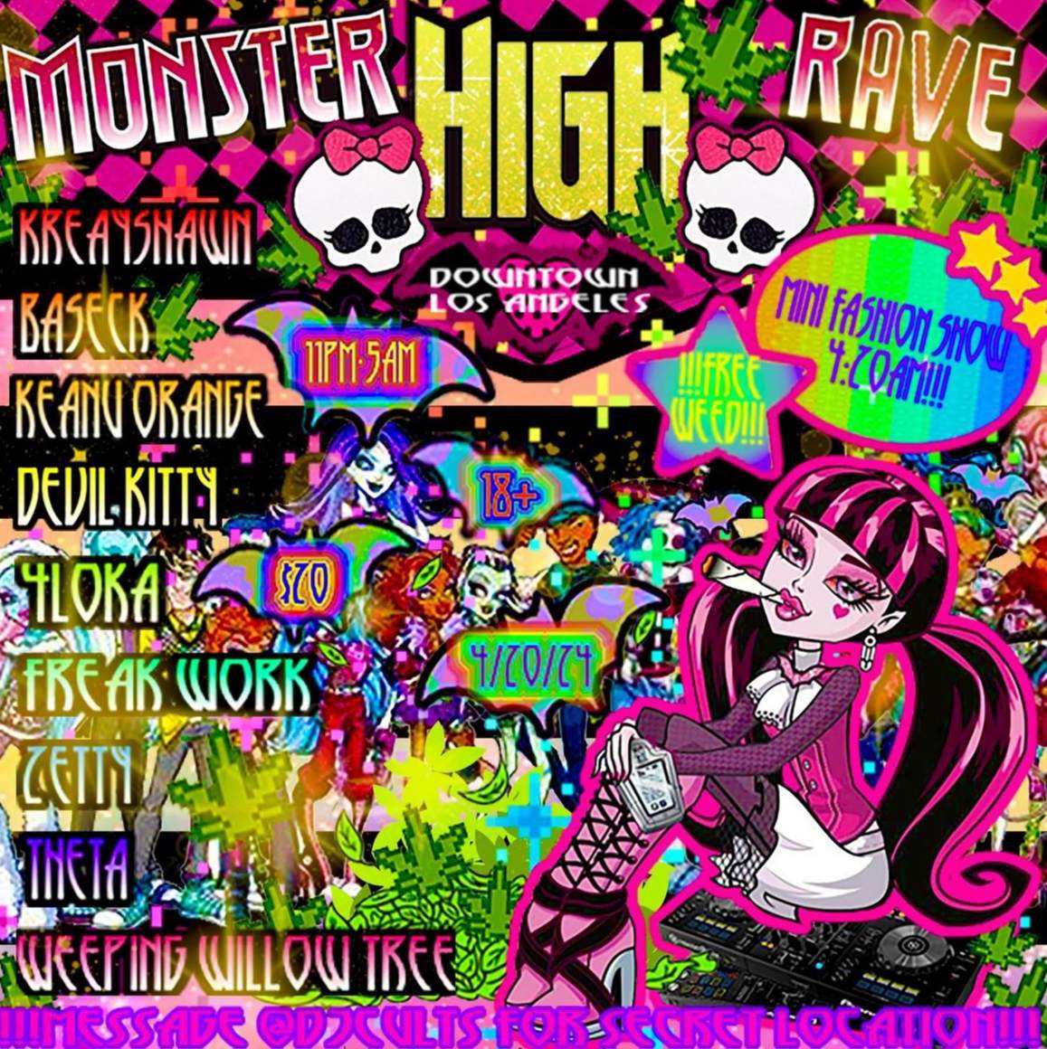 Monster High Rave bei TBA - MESSAGE @DJCULTS on Instagram , Los Angeles
