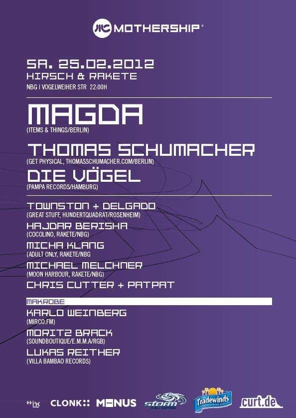 Mothership feat Magda, Thomas Schumacher, Die Vögel Uvm en Die Rakete ...