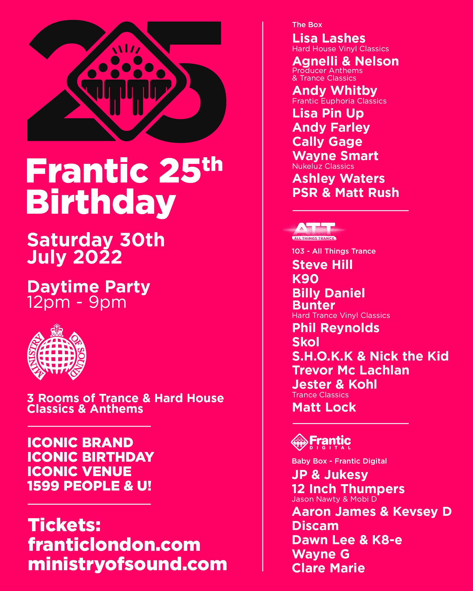 Frantic 25th birthday at Ministry Of Sound, London