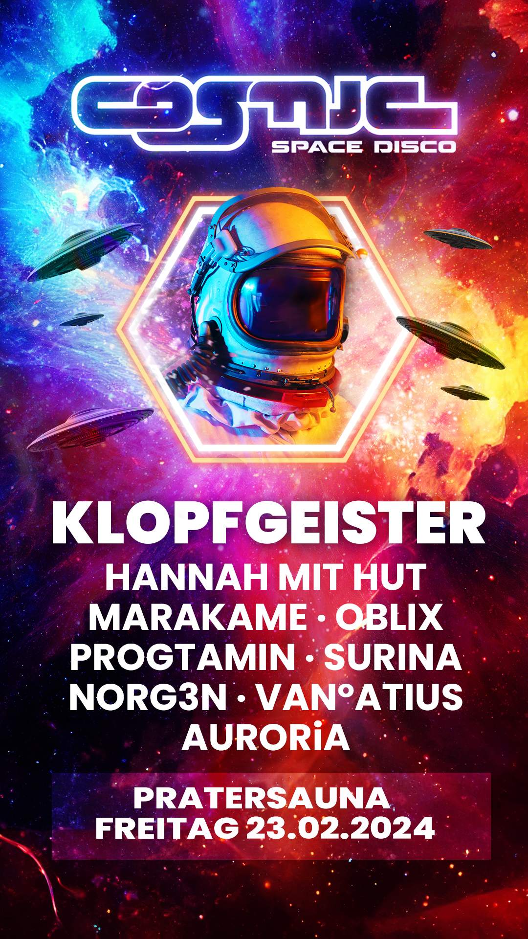 COSMIC Space Disco Wintertales with KLOPFGEISTER at Pratersauna, Vienna