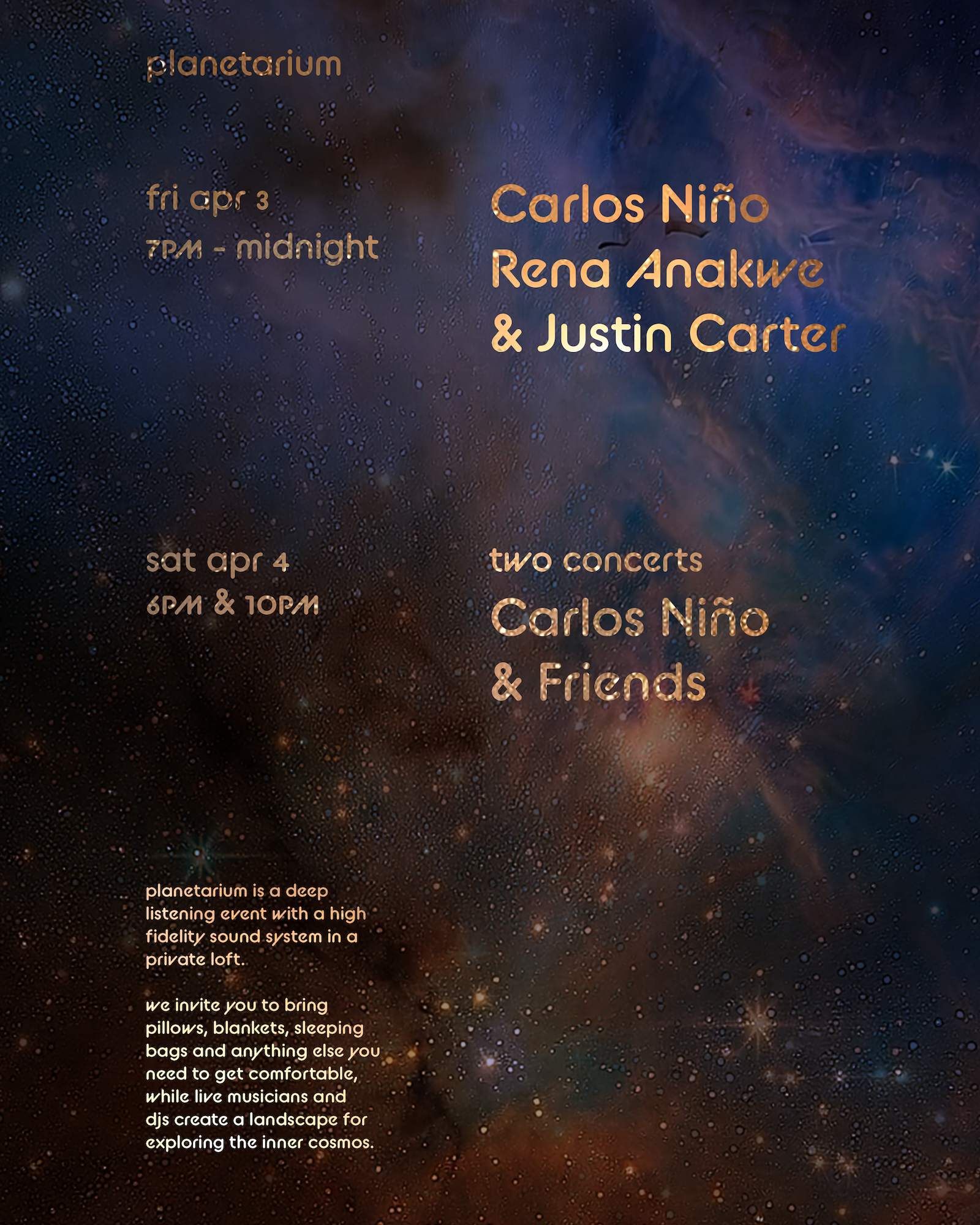 Planetarium: Carlos Niño & Friends, Rena Anakwe and Justin Carter bij ...