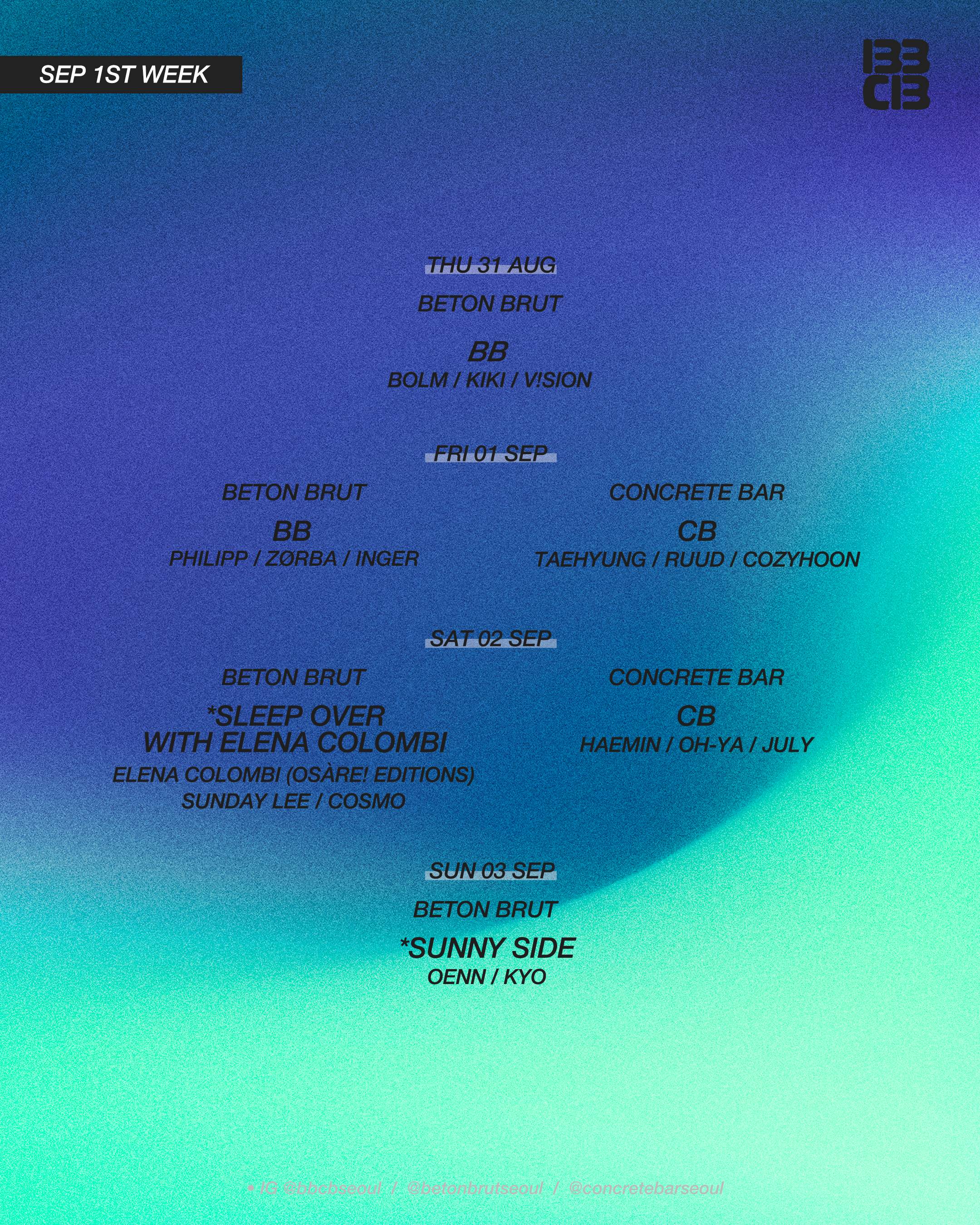 BBCB: SAT 02 SEP - *BB: SLEEPOVER with Elena Colombi bei BBCB: Beton ...