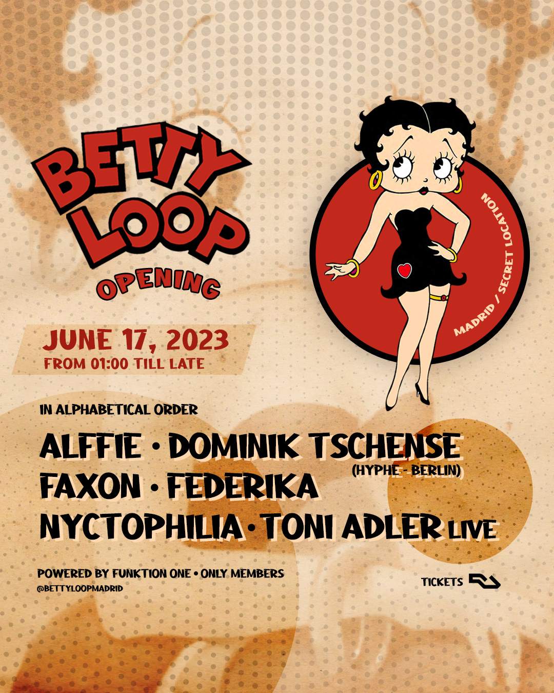 Betty Loop - Opening - Secret Location Madrid at TBA - Madrid, Madrid