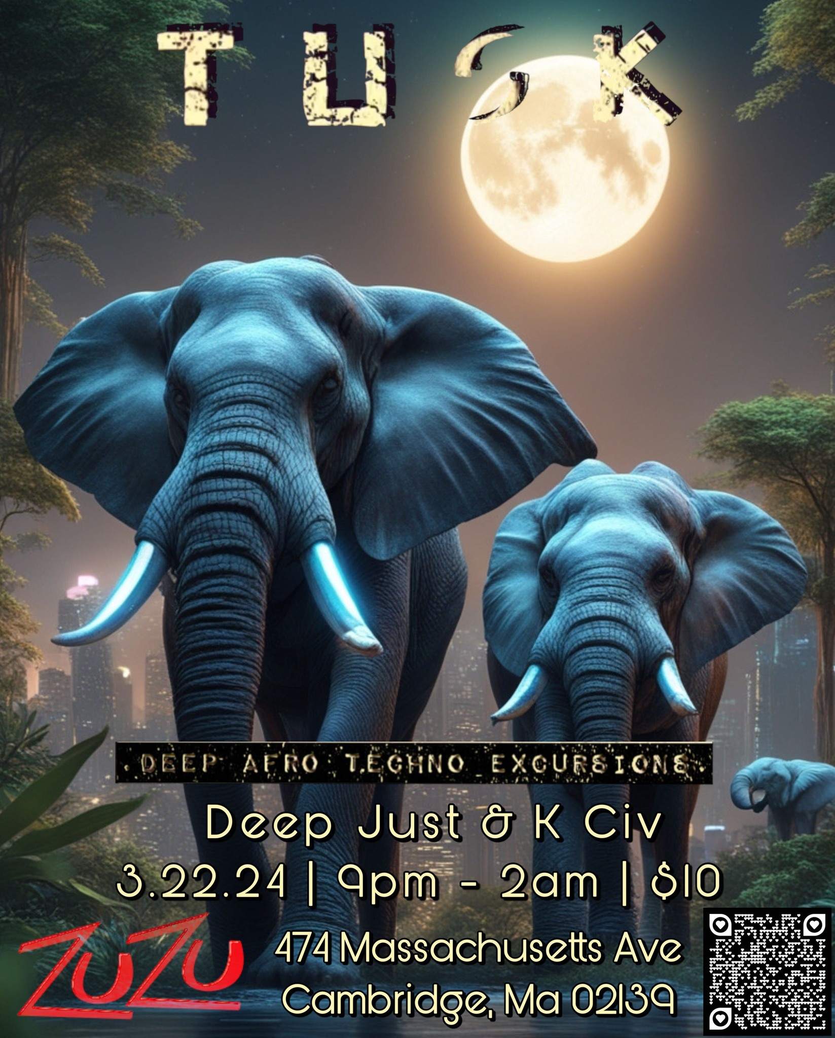 TUSK deep afro techno excursions at Zuzu, Boston