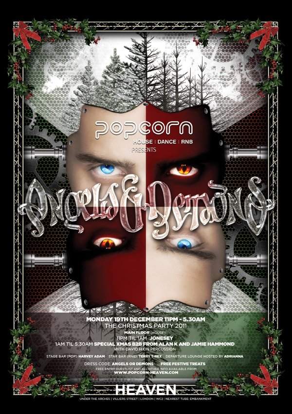 Popcorn. Angels & Demons Christmas Party bij Heaven, London