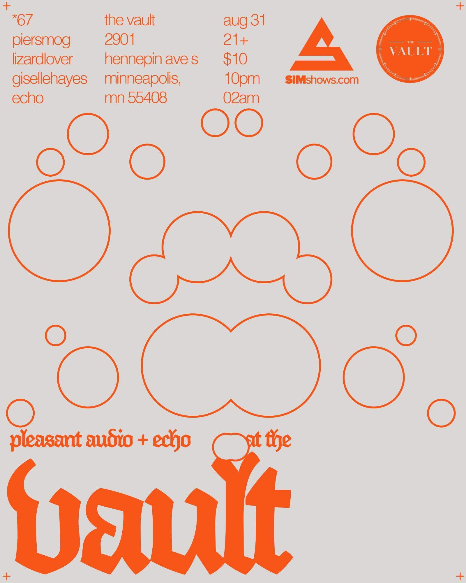 SIM Shows presents: Pleasant Audio + echo at The Vault, Minneapolis/St Paul