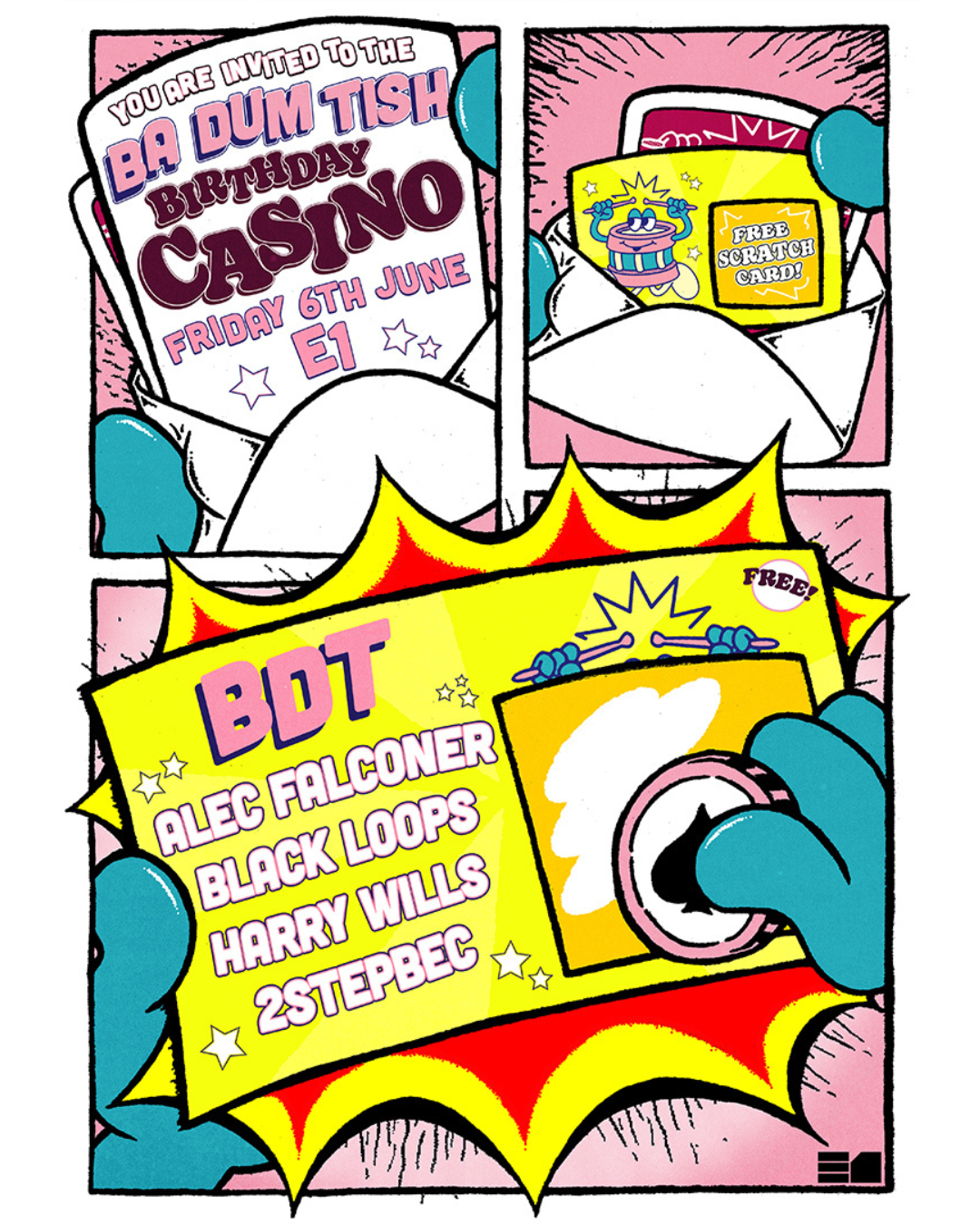 Ba Dum Tish: Alec Falconer, Black Loops, Harry Wills at E1, London