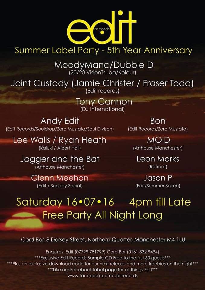 Edit Records presents... Edit Summer Label Party & 5th Year Anniversary ...