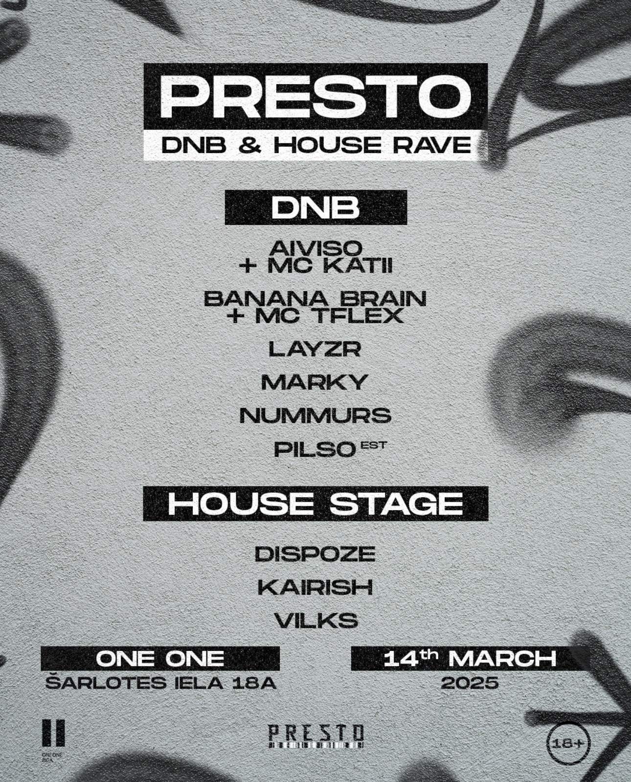 PRESTO DNB & HOUSE RAVE at One One Riga, Riga