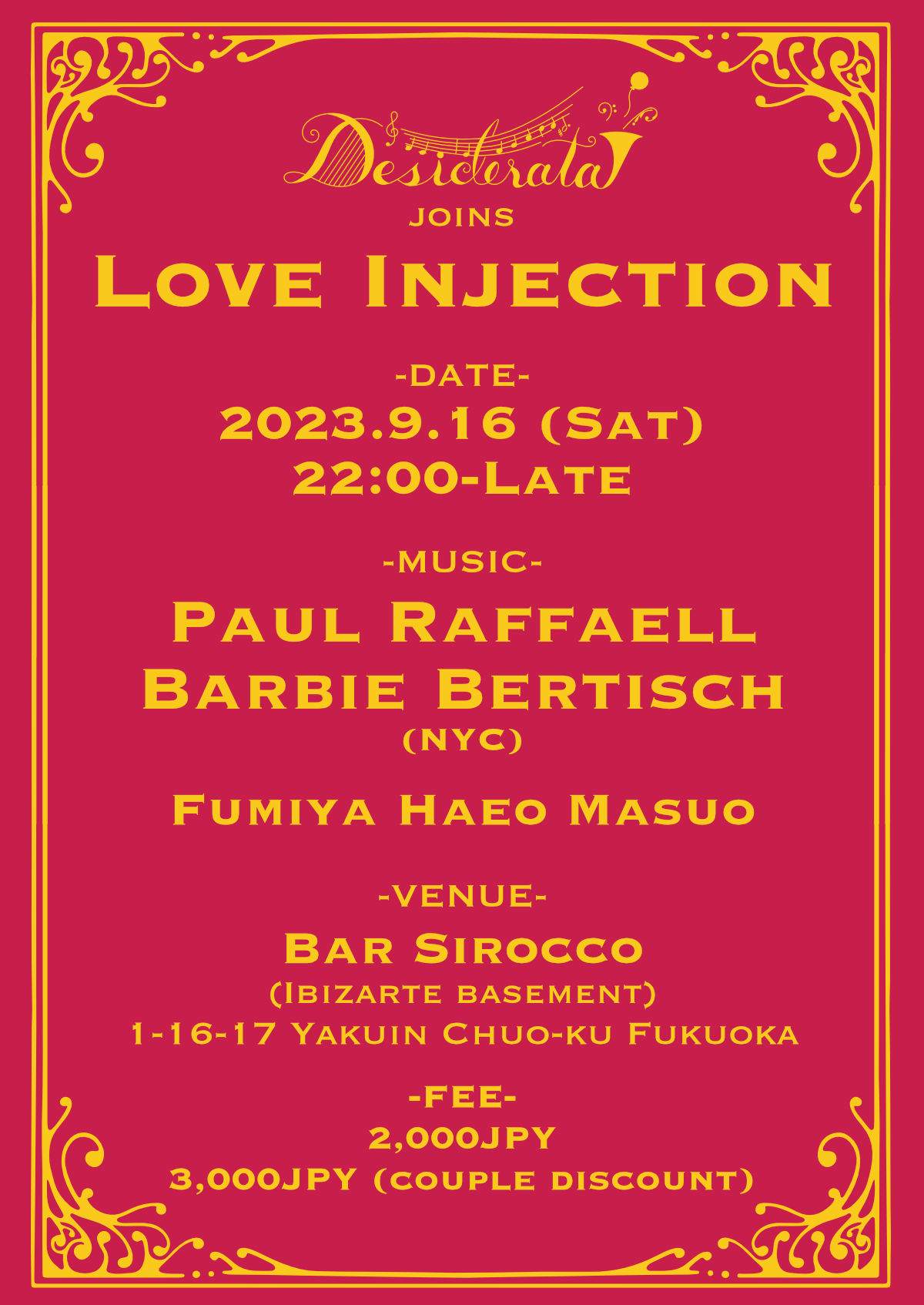 Desiderata joins Love Injection en TBA - Bar Sirocco, Kyushu