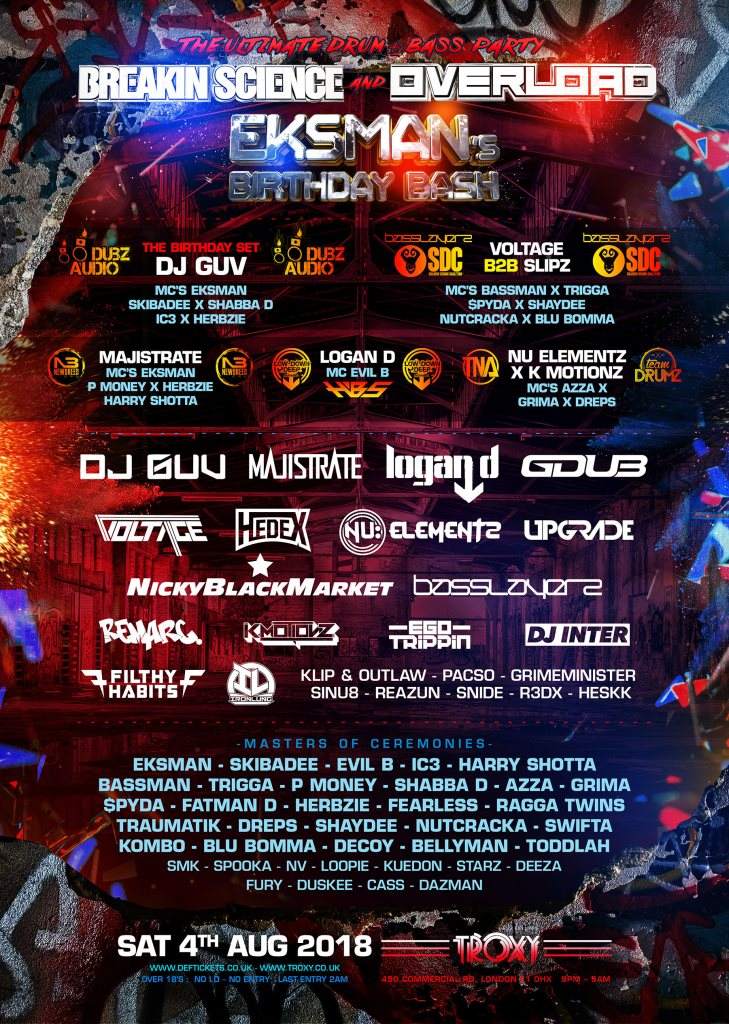 Breakin Science & Overload present MC Eksman's Birthday Bash 2018 em ...