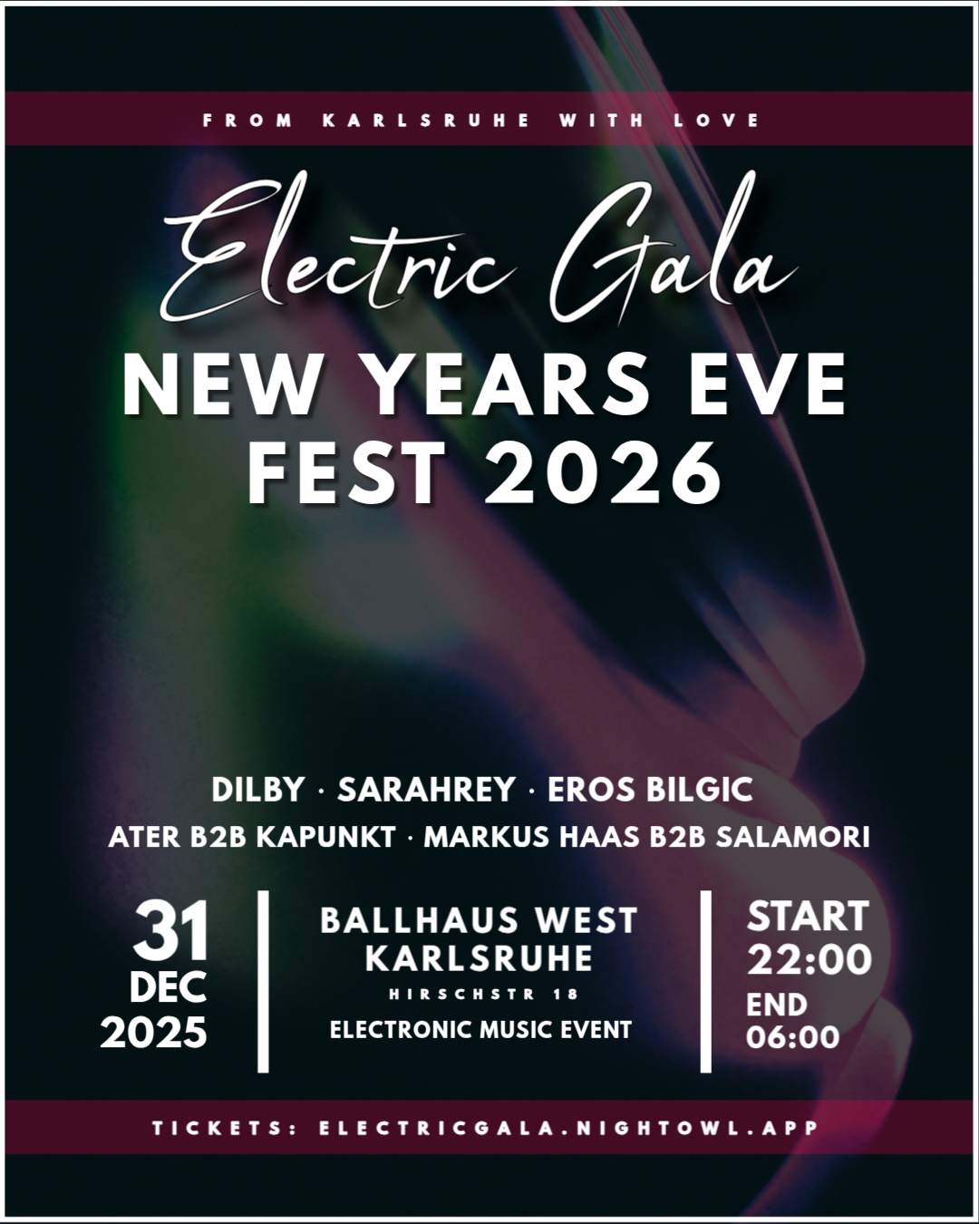 Electric Gala New Years Eve 2026 at Ballhaus West, Karlsruhe