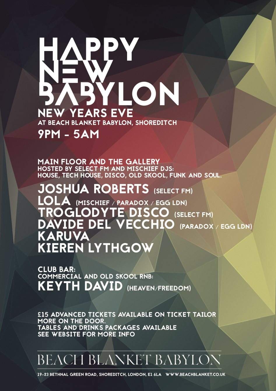 Happy New Babylon - NYE Rave en Beach Blanket Babylon, London