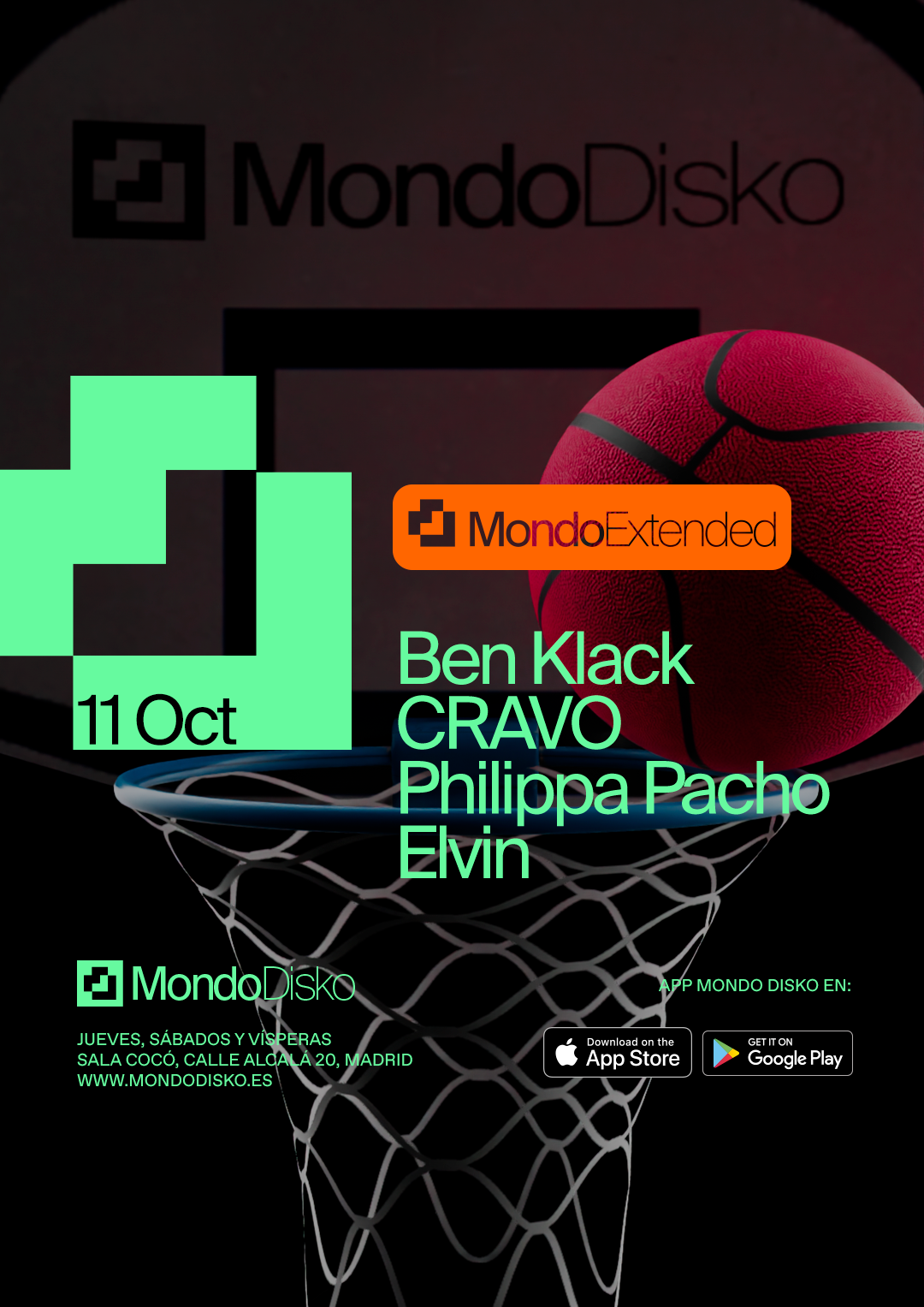 Ben Klock / CRAVO / Philippa Pacho / ELVIN at Mondo, Madrid