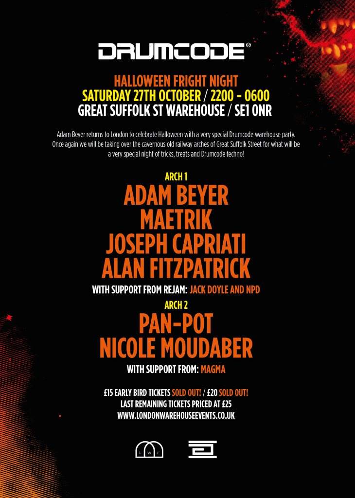Drumcode Halloween Fright Night at Great Suffolk St Warehouse, London