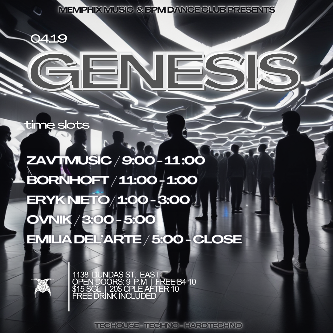 BPM dance club & Memphix presents: GENESIS at TBA - Toronto, Toronto