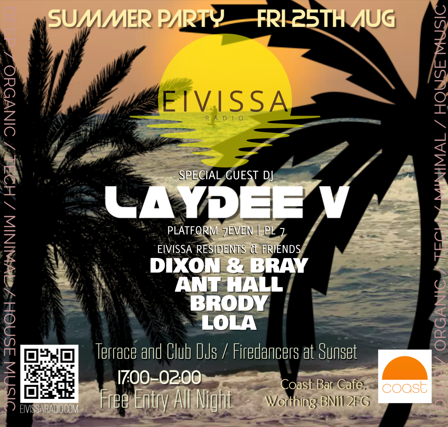 Eivissa Summer Party at Coast Cafe/Bar with Laydee V at Coast Worthing, South + East