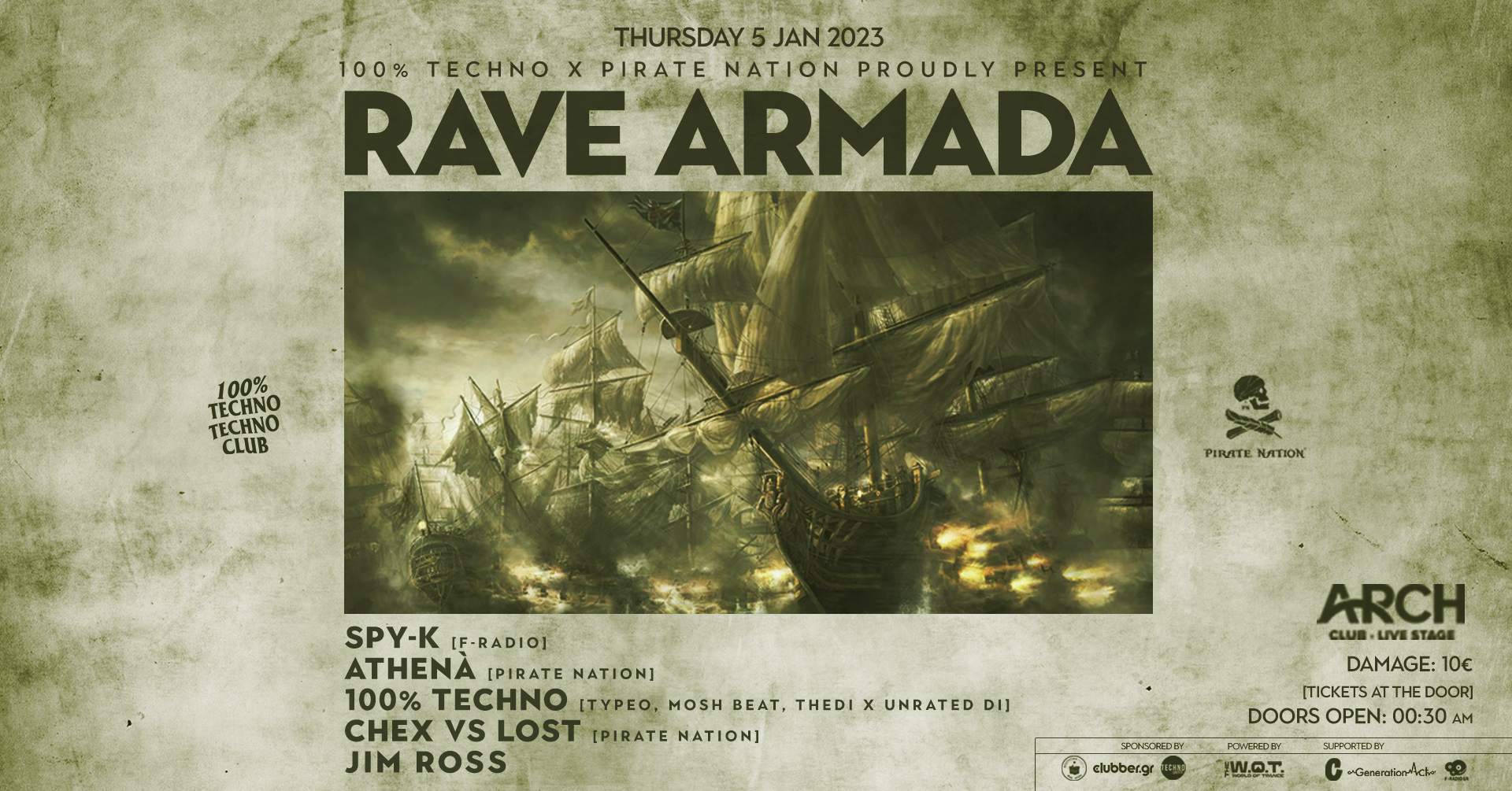 Pirate Nation x 100% Techno present: RAVE ARMADA at Arch Club, Greece