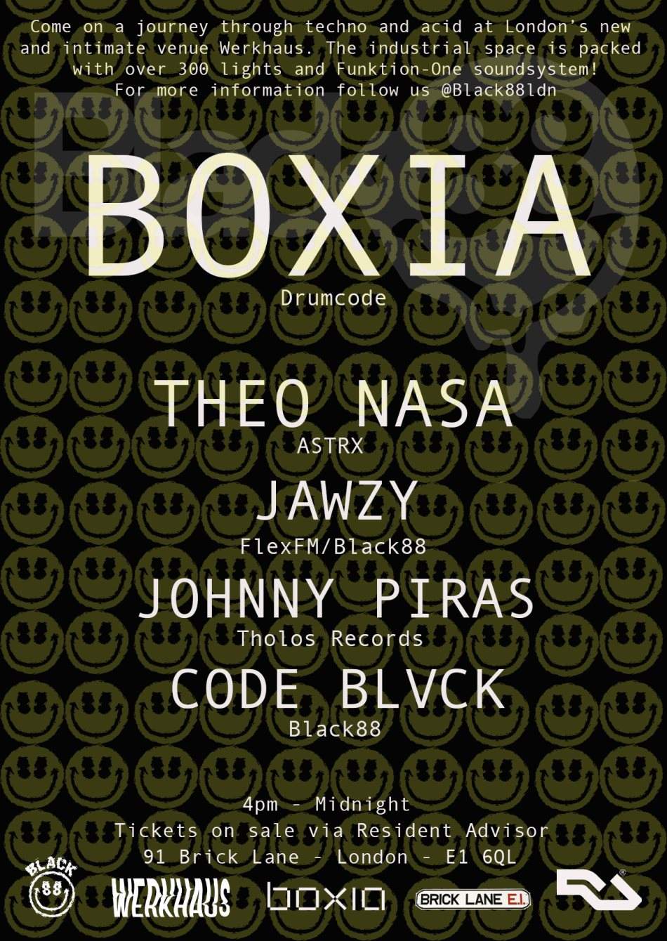 [RESCHEDULED] Black88 - Boxia (Drumcode) - Techno + Acid Day Rave at ...