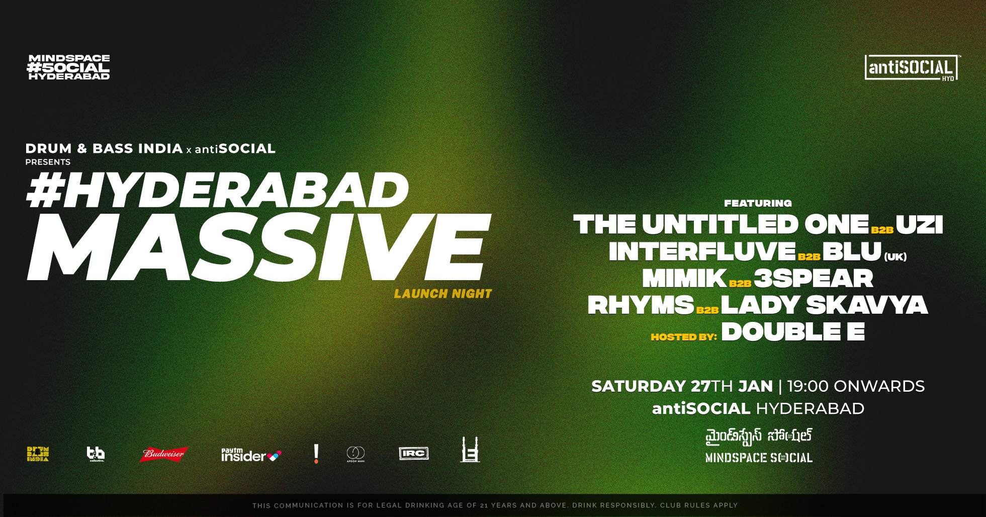 Drum and Bass India x antiSOCIAL HYD present - #HyderabadMassive (Launch Night) at Antisocial ...