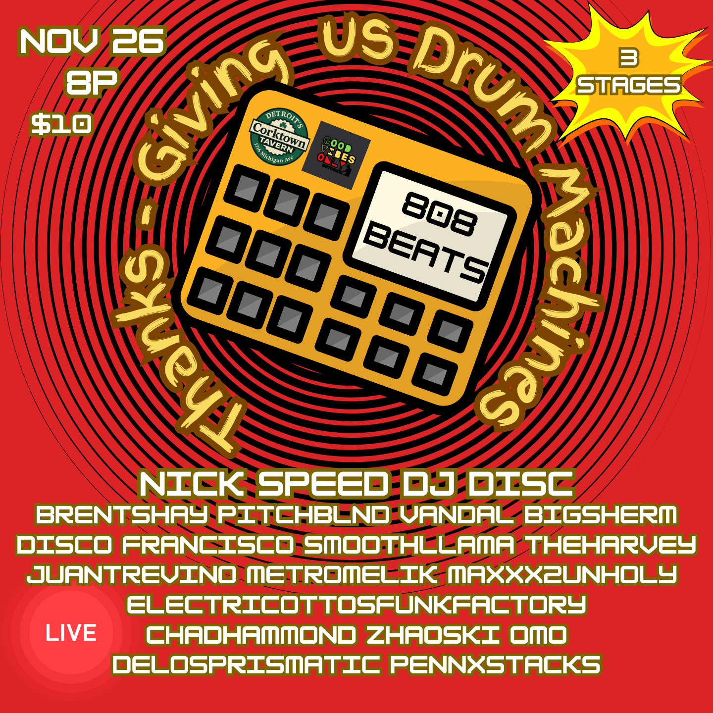 Thanks-Giving Us Drum Machines feat Nick Speed and live beats stage at ...