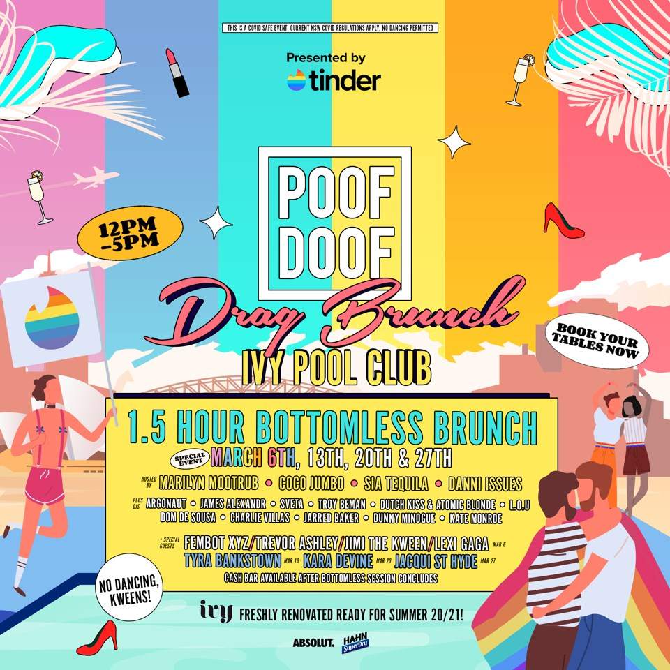 Poof Doof Sydney: Drag Brunch 20th March at Ivy Pool, Sydney