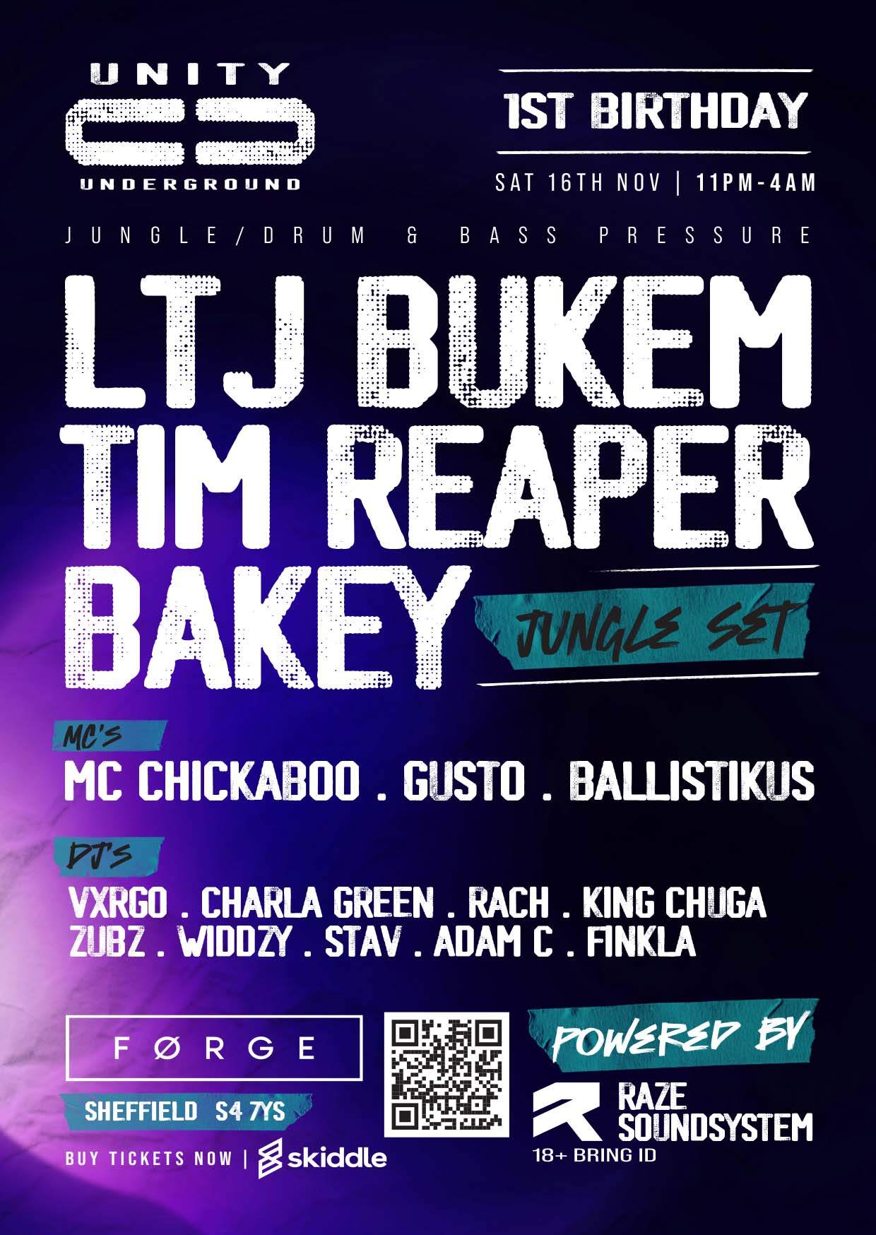 Unity Underground 1st Birthday - LTJ Bukem, Tim Reaper, Bakey, RAZE ...