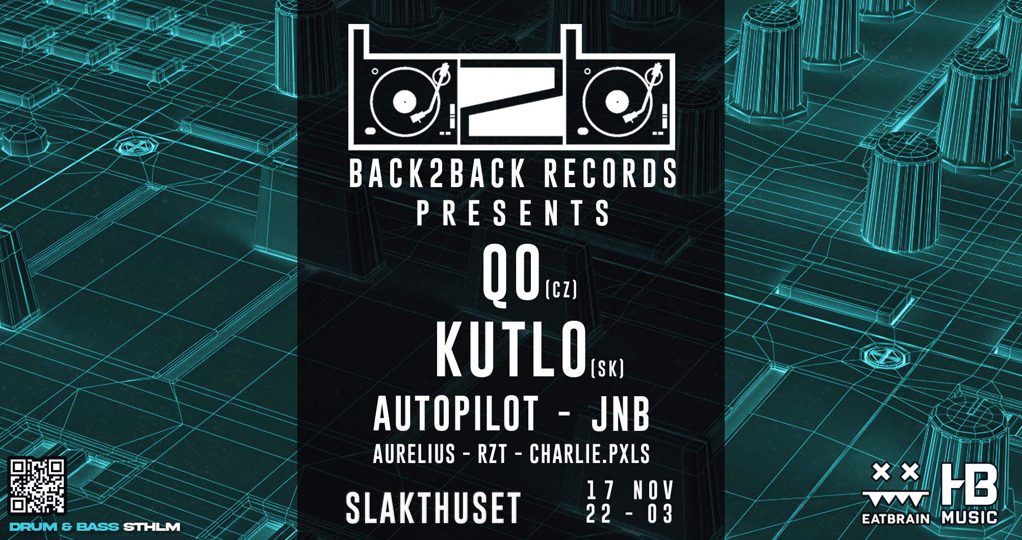Back2Back presents: QO [CZ] & Kutlo [SK] at Slakthuset, Stockholm