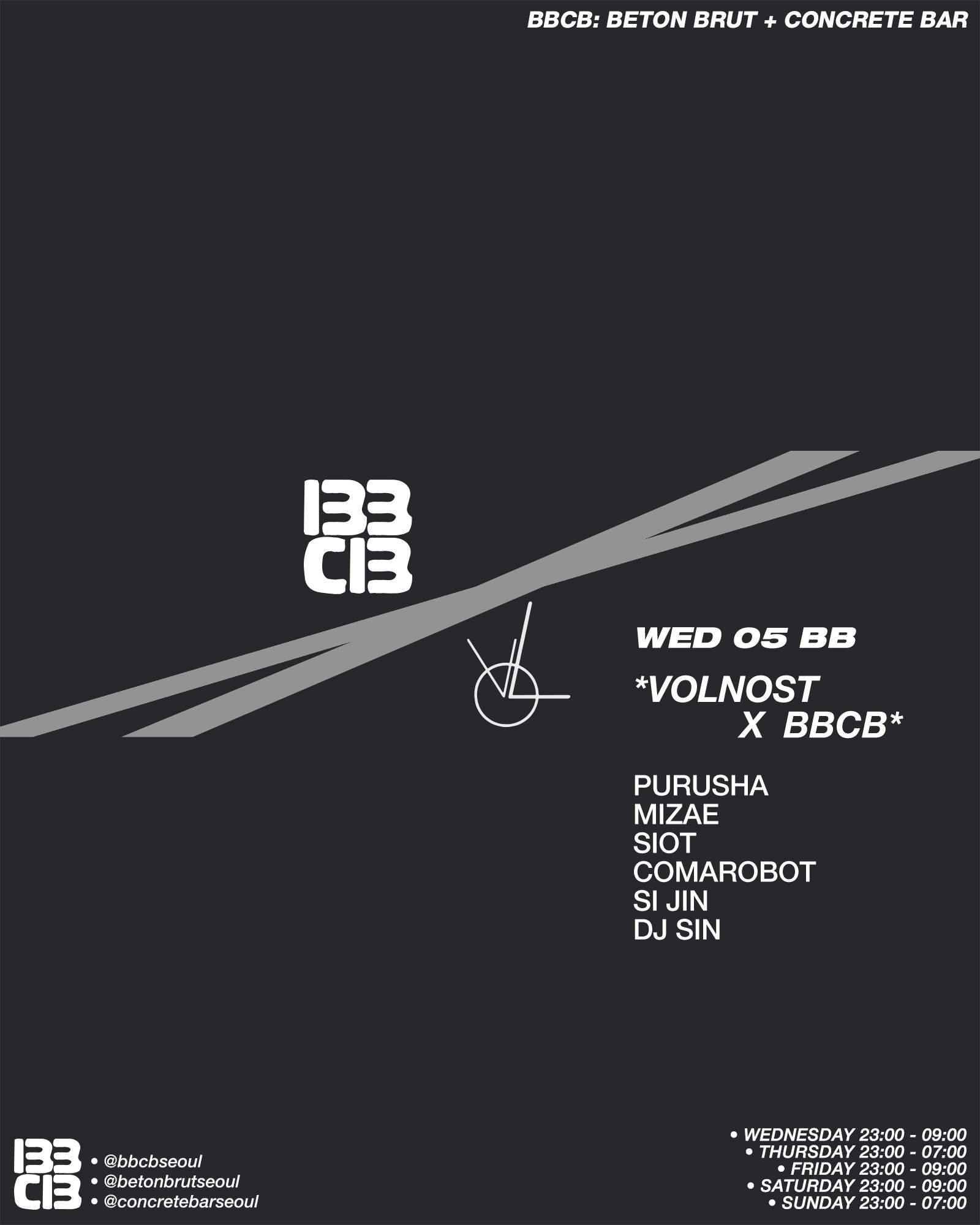 BB: WED 05 JUN - *VOLNOST X BBCB* bei BBCB: Beton Brut+Concrete Bar, Seoul