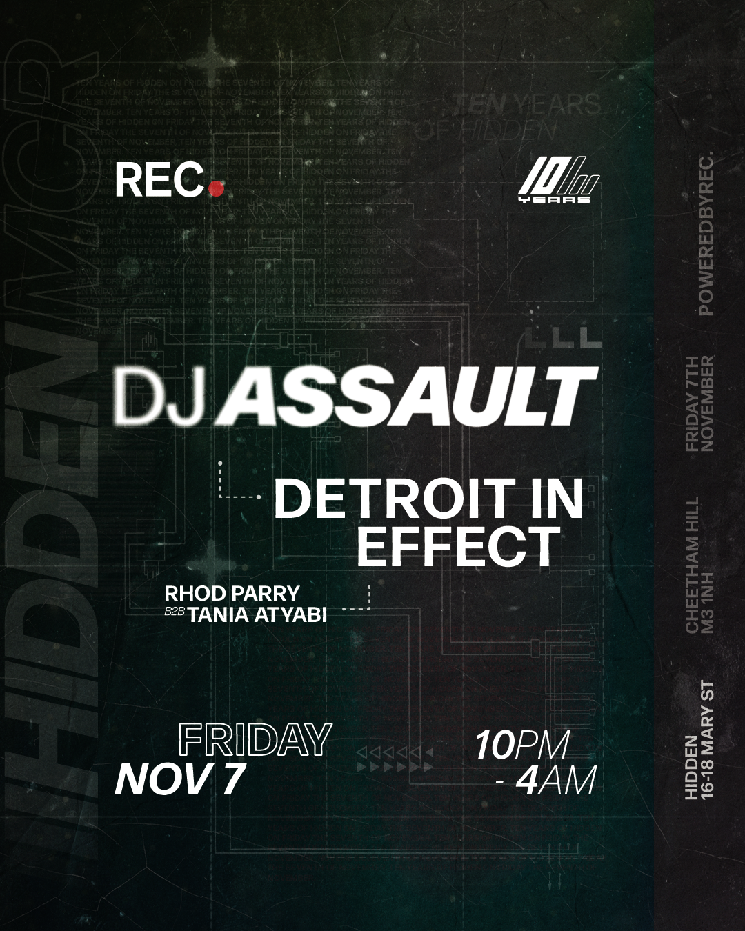 10 Years of Hidden x REC. w/ DJ Assault & Detroit In Effect at Hidden ...