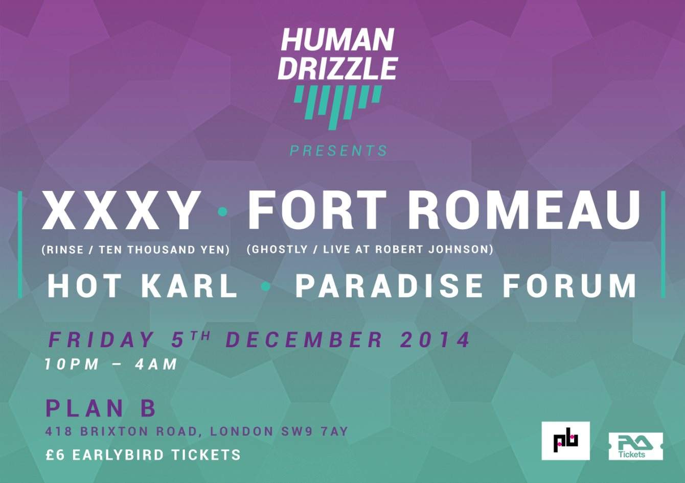Human Drizzle presents...Fort Romeau, Xxxy & Paradise Forum at Plan B ...
