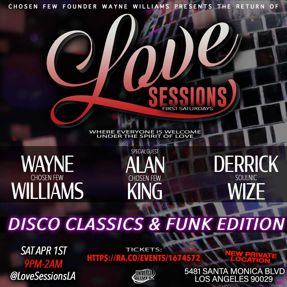 Love Sessions DISCO / FUNK Edition - feat Alan King at TBA - See notes ...